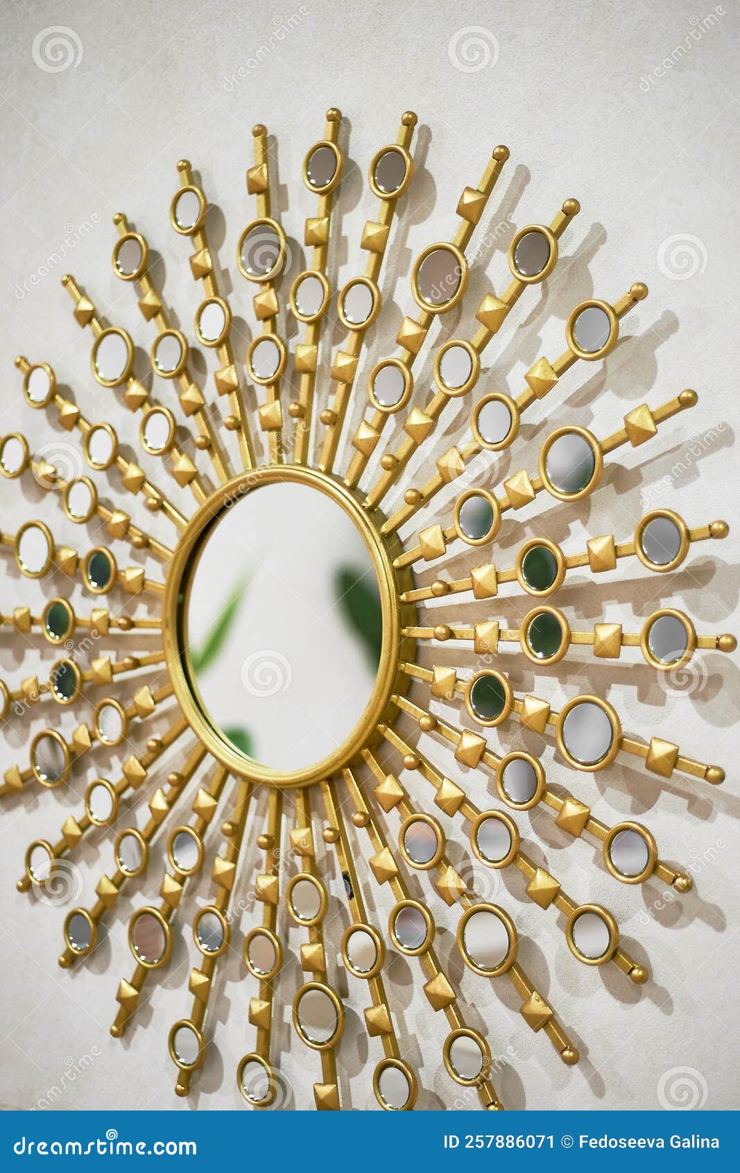 Golden Round Mirror with Rays. the Sun or a Circle. Stock Image - Image ...