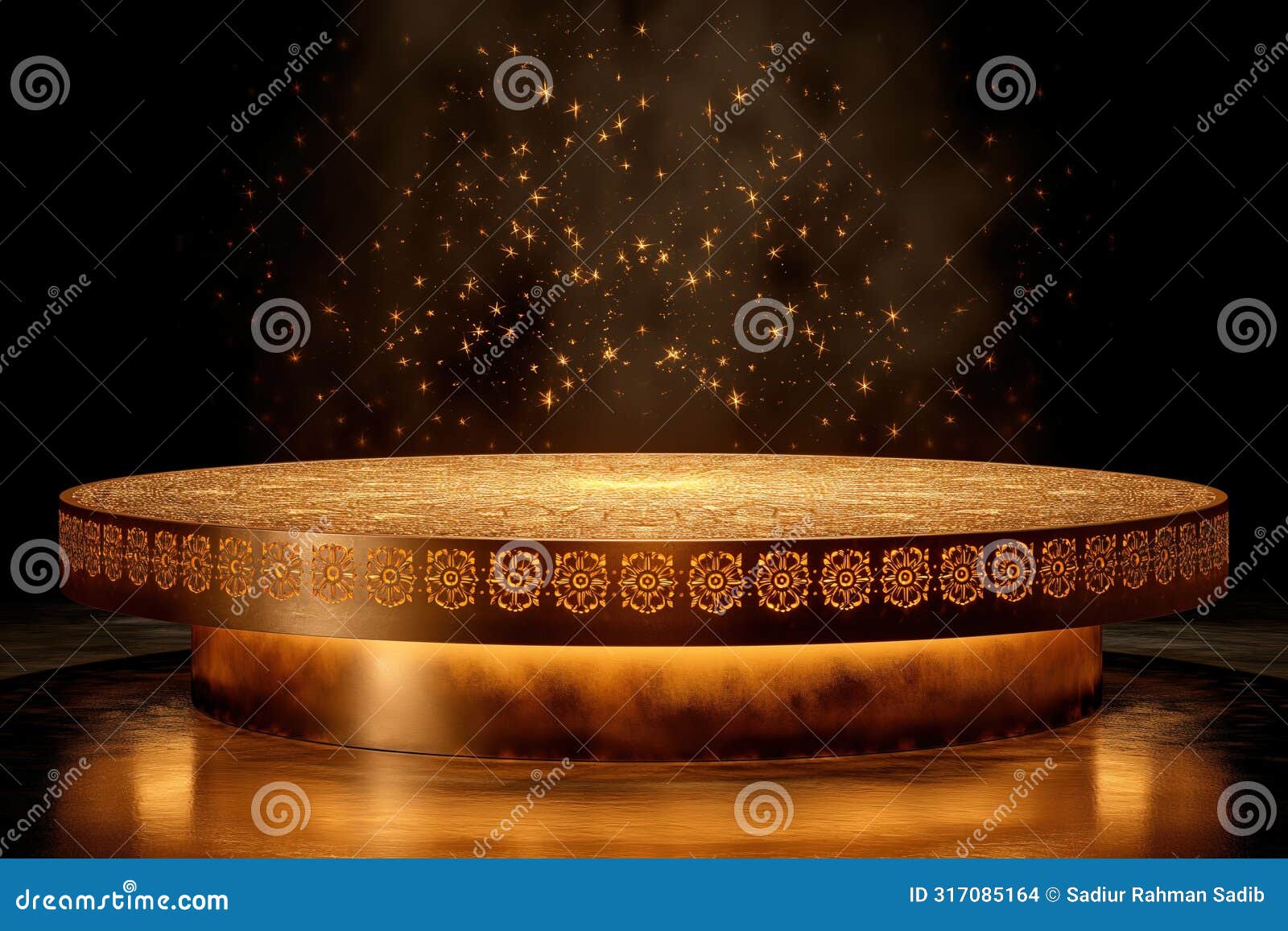 Golden Round Platform on a Black Background. Stock Illustration ...
