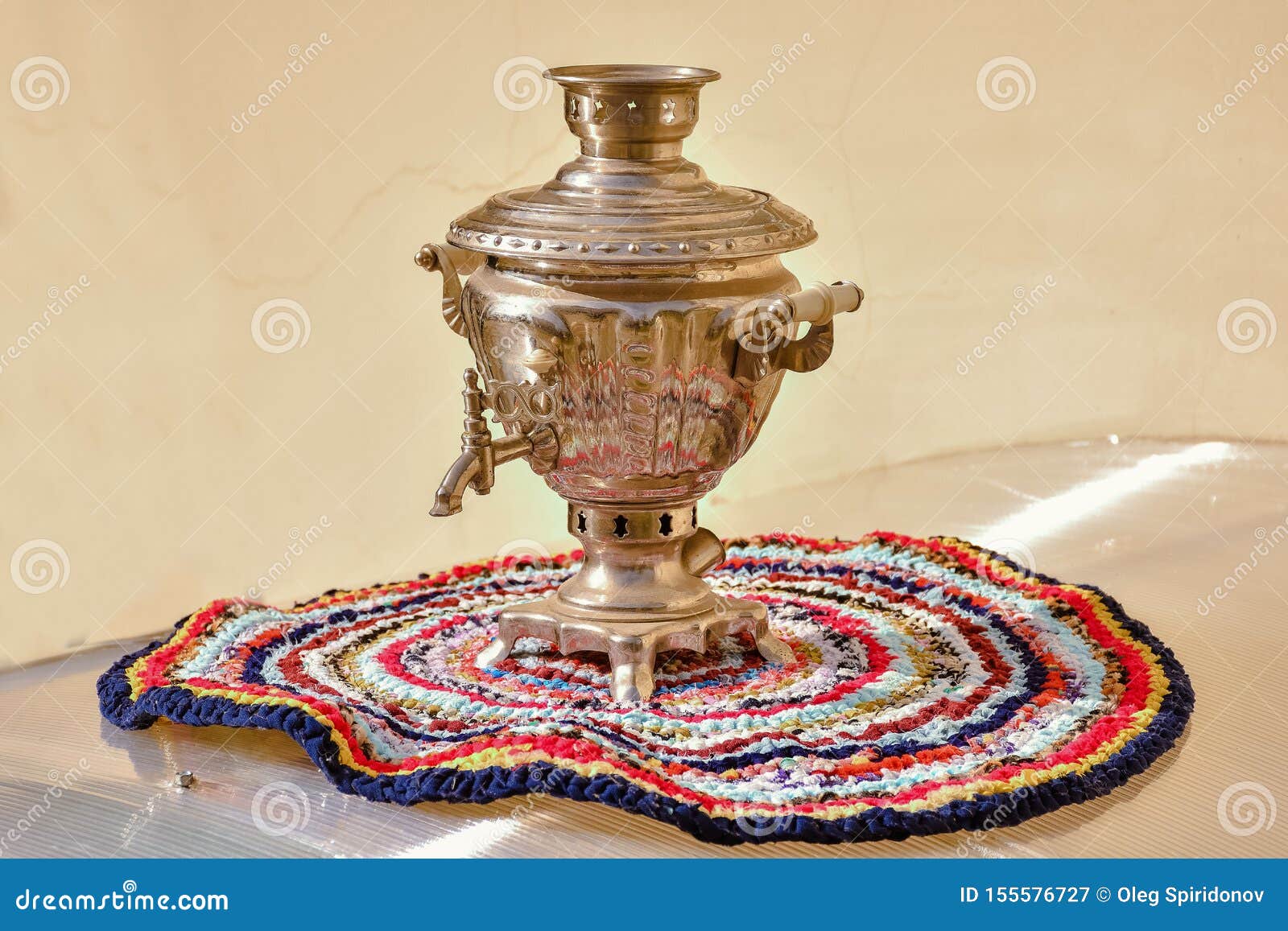 Golden Samovar on Knitted Stand Stock Image - Image of kettle, golden ...