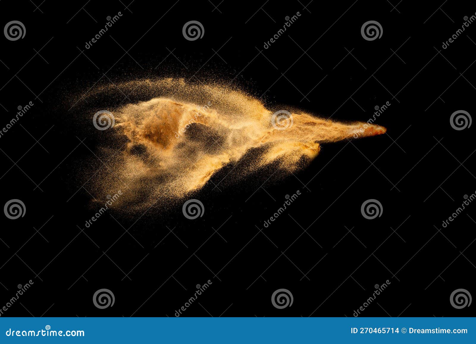 Golden Sand Explosion Isolated on Black Background. Colored Sand Splash ...