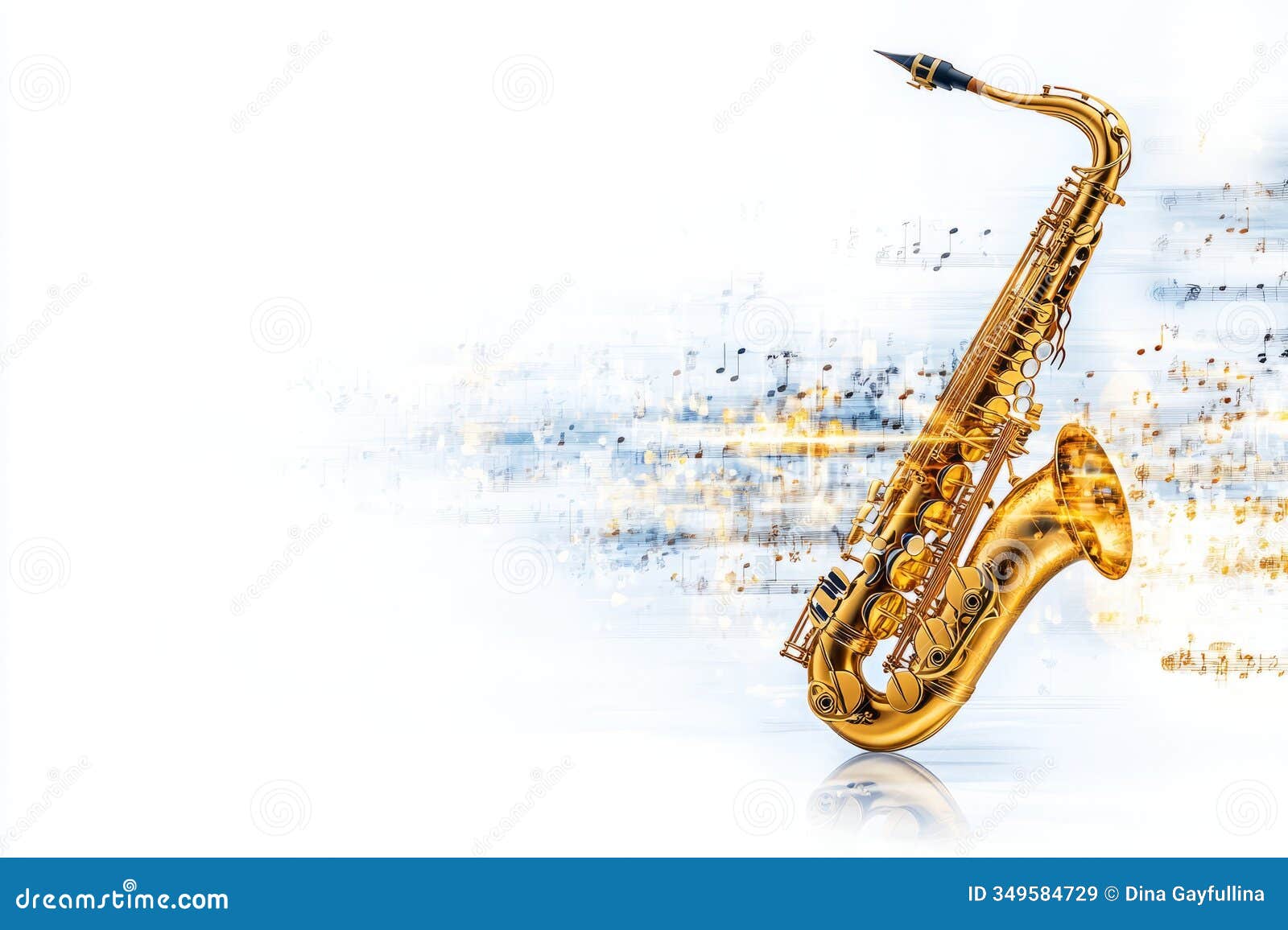 Golden Saxophone Playing Musical Notes on White Background Stock Image ...