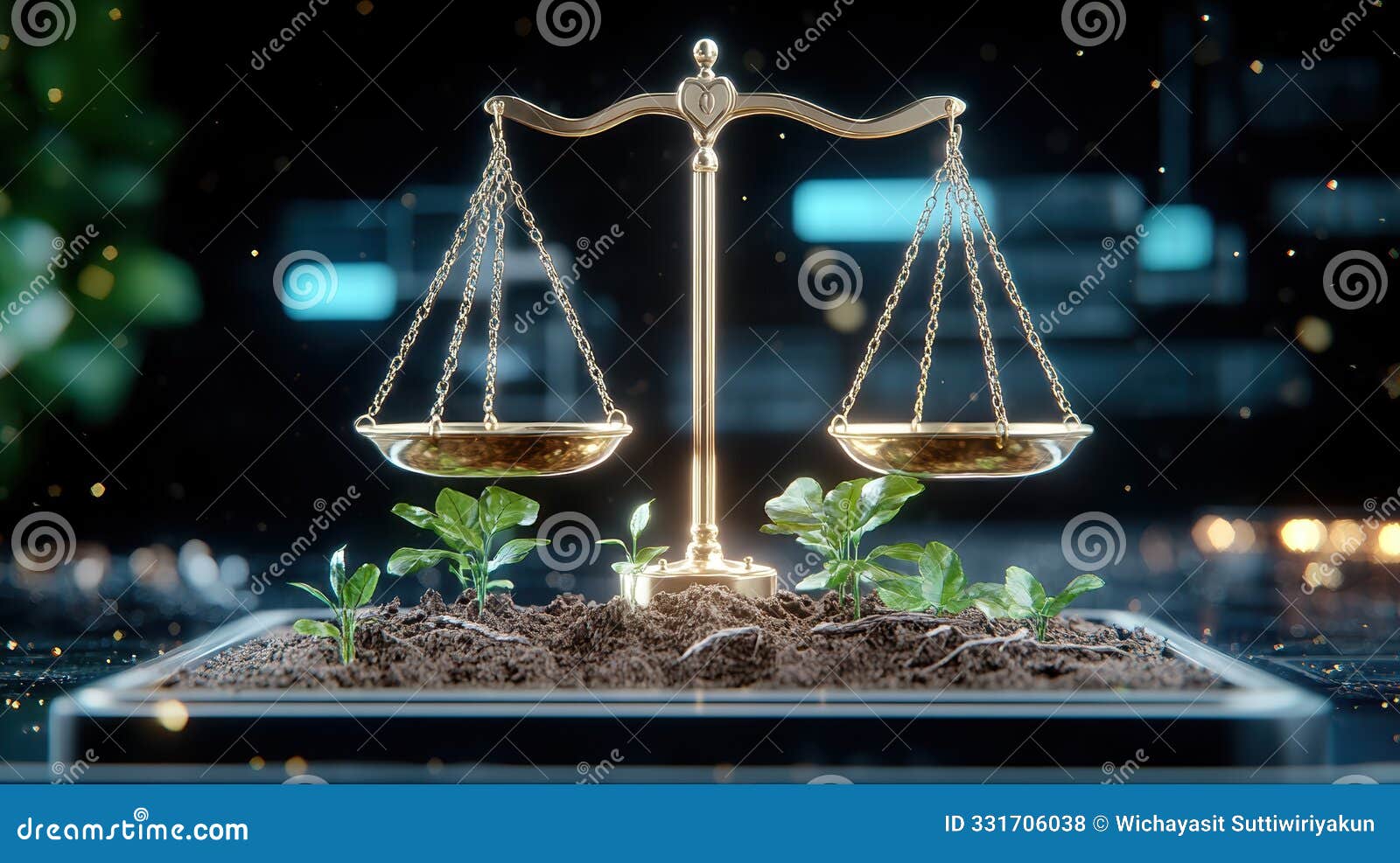 A Golden Scale Balancing Plants, Symbolizing Justice, Growth, and ...