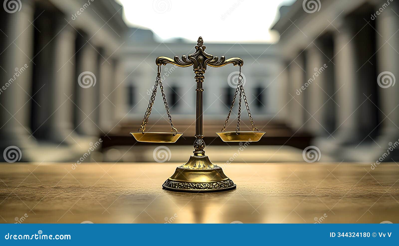 Golden Scales of Justice in a Courthouse Setting Stock Illustration ...