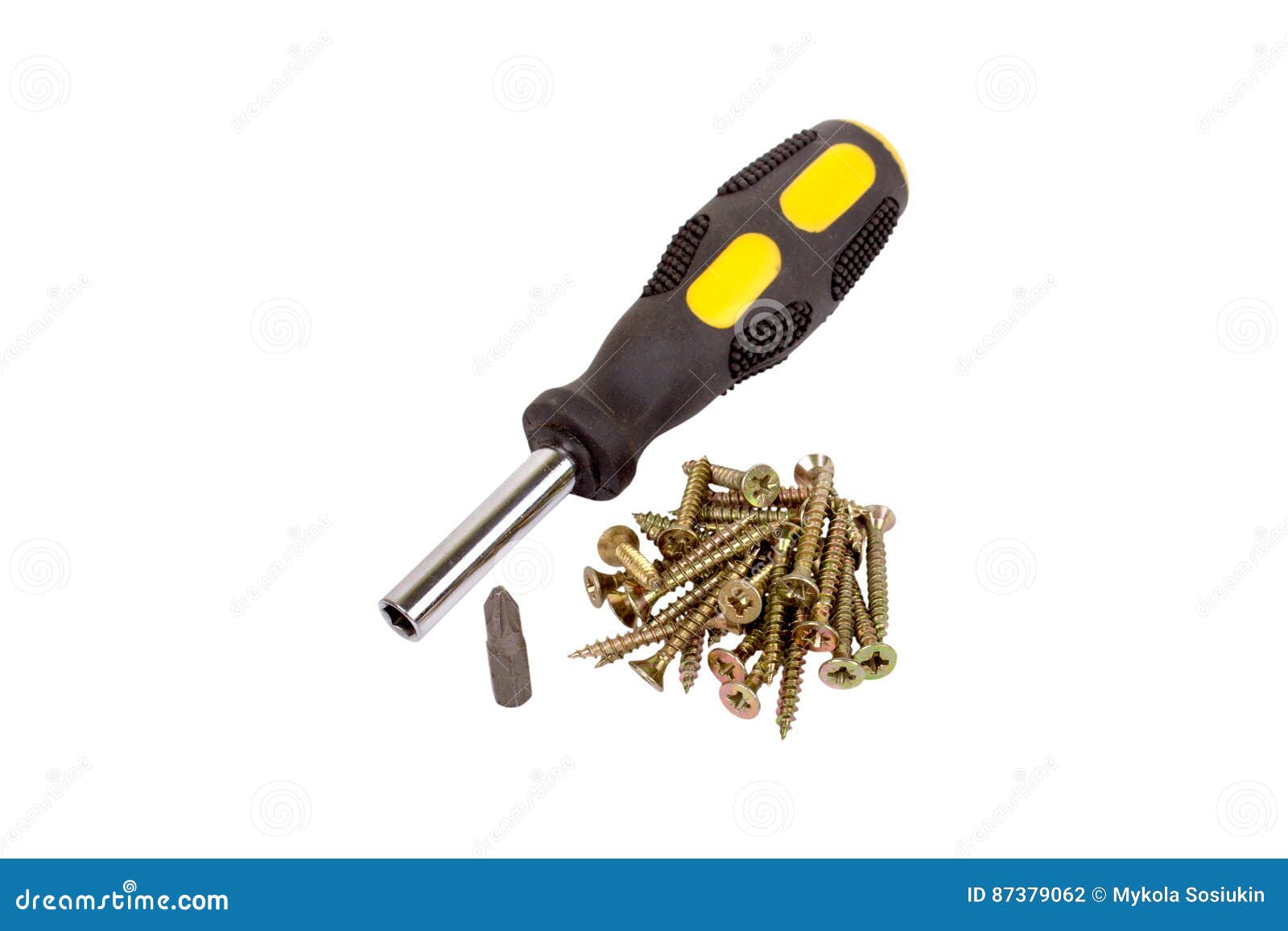 Golden Screws and Screwdriver Stock Photo - Image of metallic, sharp ...