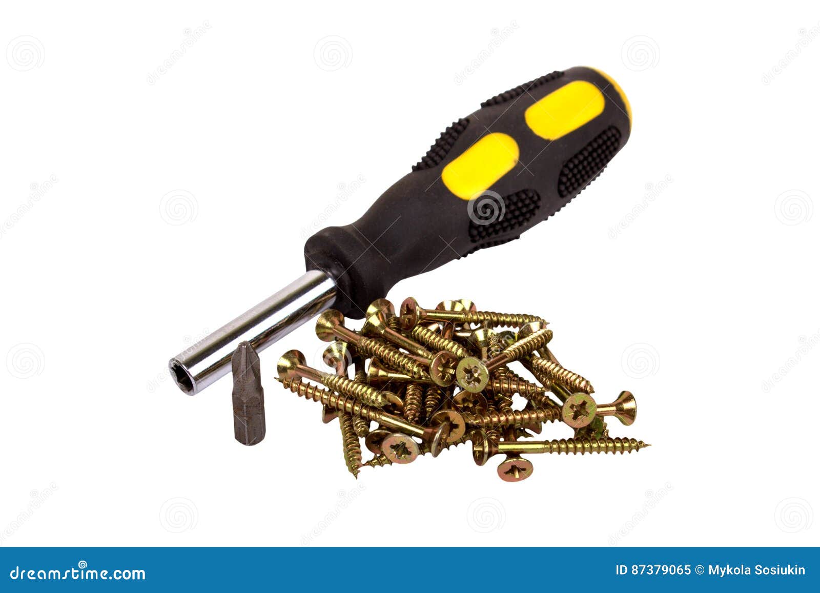 Golden Screws and Screwdriver Stock Image - Image of repair, tools ...