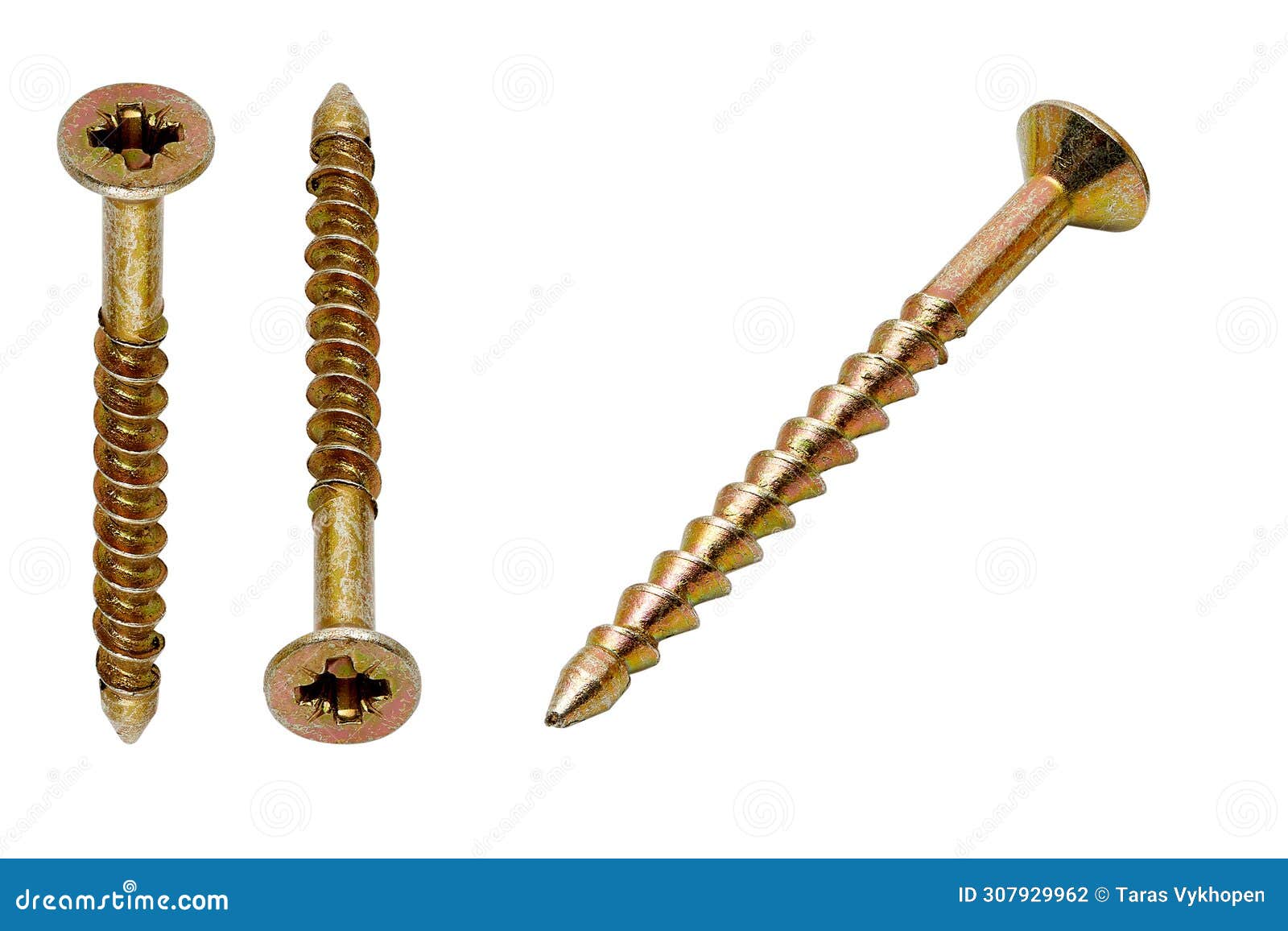 Golden Screws on White Background Isolated Stock Photo - Image of ...