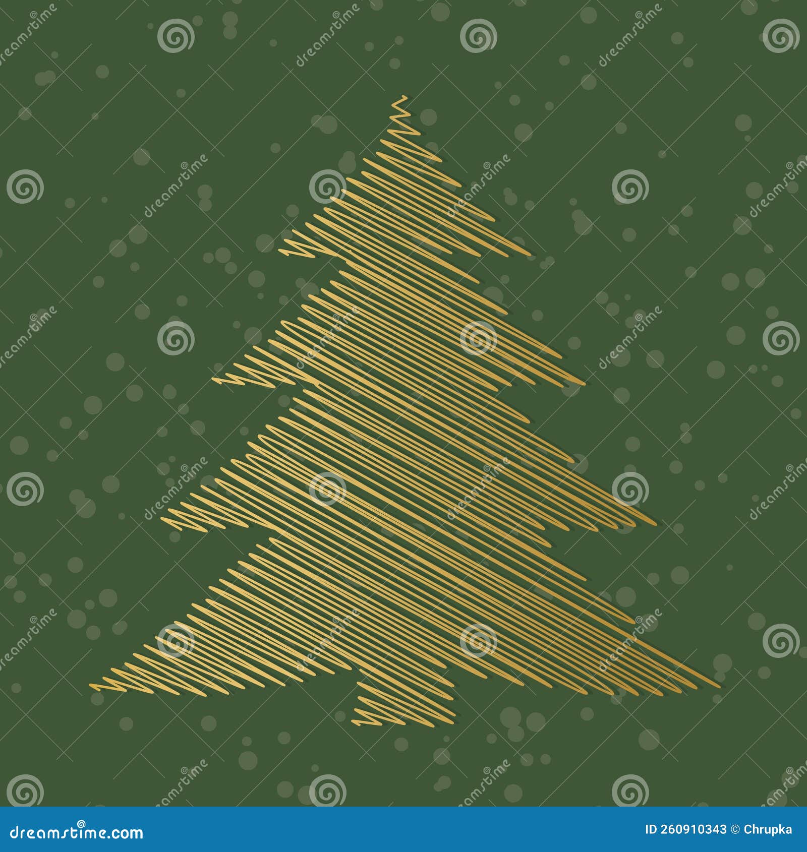 Golden Scribble Christmas Tree and Snow Stock Vector - Illustration of ...
