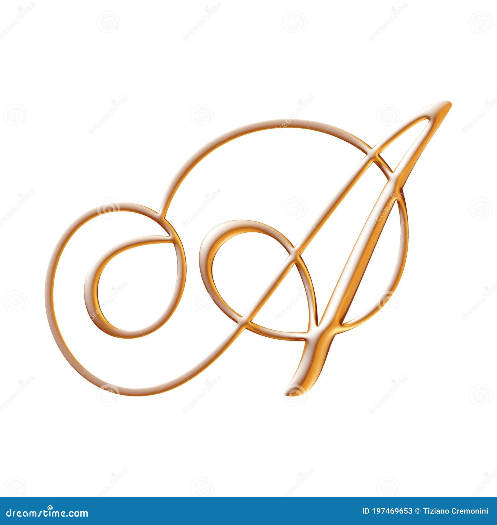 Golden Script Alphabet, Embossed Capital Letter a, 3d Illustration ...