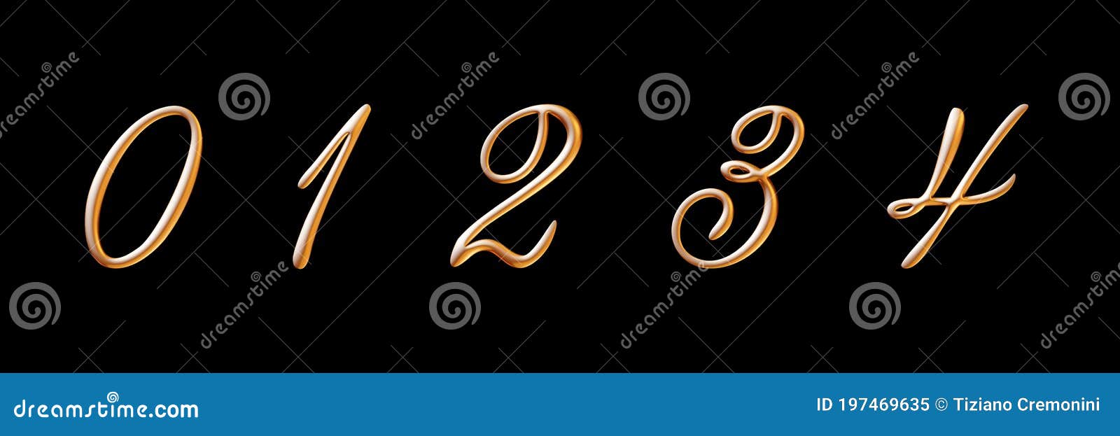 Golden Script Alphabet, Metallic Font, Embossed Numbers 0 1 2 3 4, 3d ...