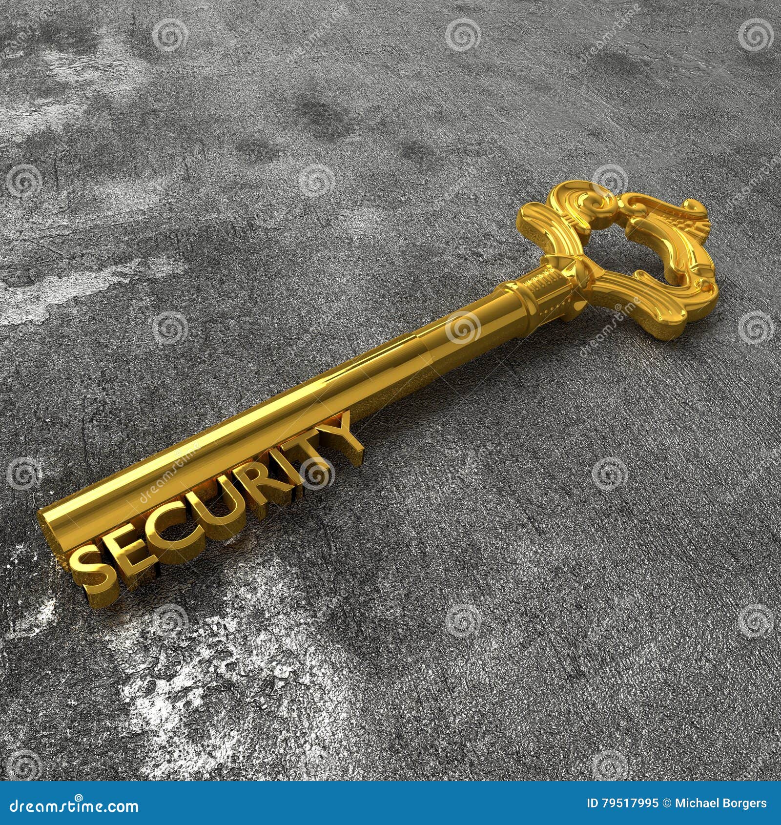 Golden Security Key on Black Stone Table Stock Illustration ...