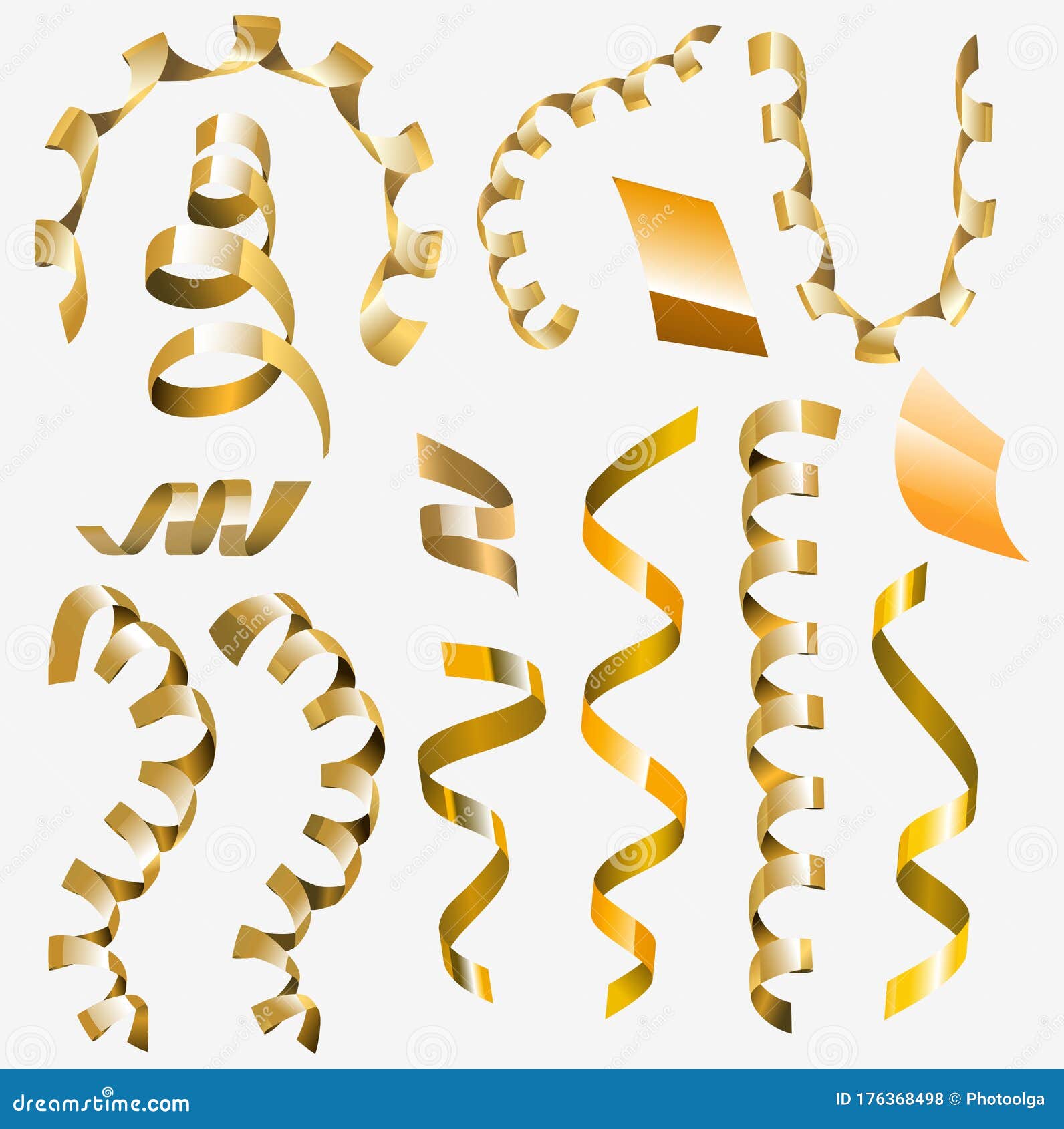 Golden Serpentine Set. Vector Golden Serpantine Pieces Isolated on ...