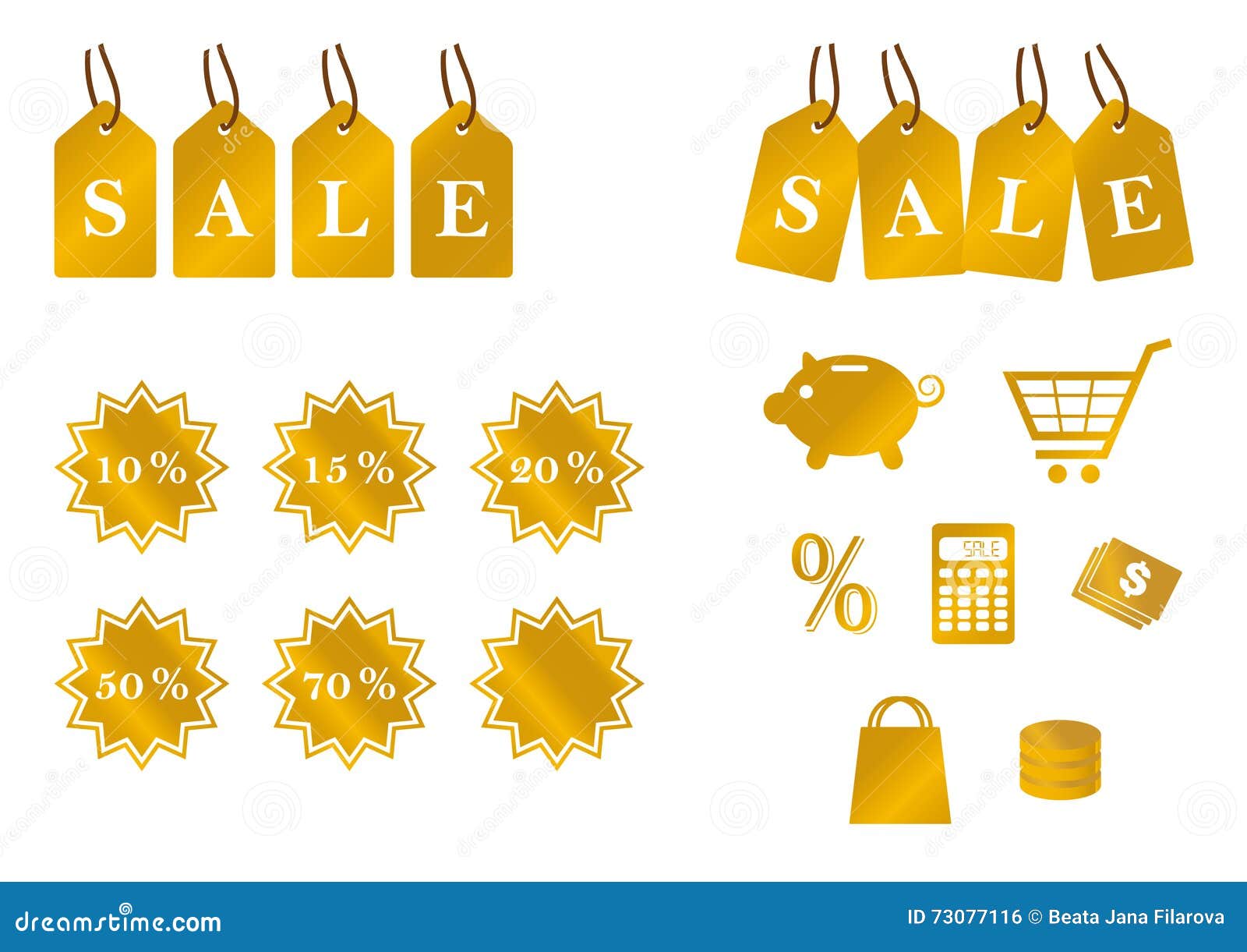 Golden set of sale icons stock vector. Illustration of bright - 73077116