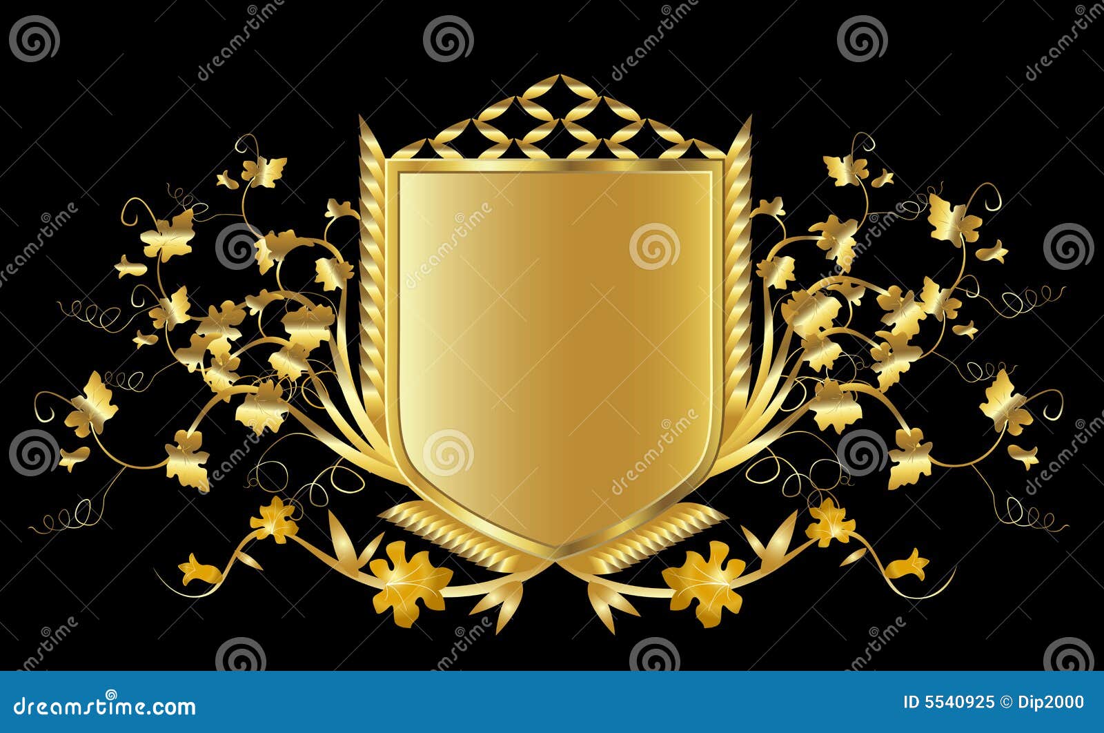 Golden Shield Logo With Laurel Wreath. Red And Gold Medieval Heraldic ...