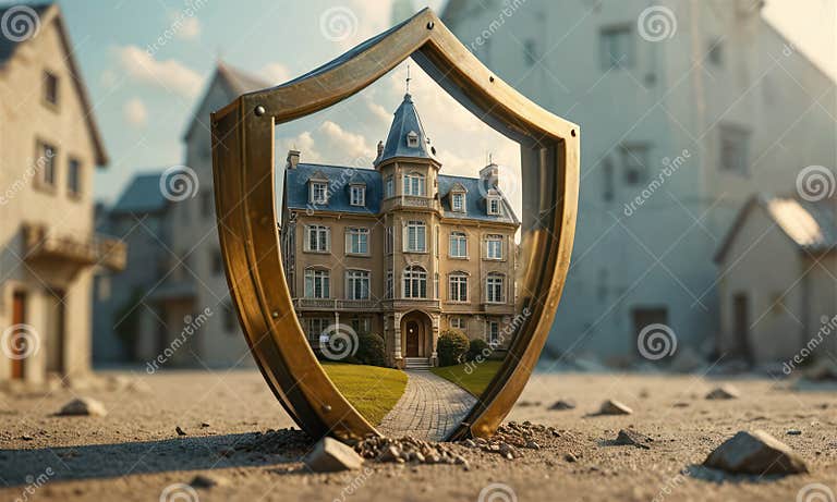 A Golden Shield with a Castle on it is Reflected in a Mirror, Creating ...