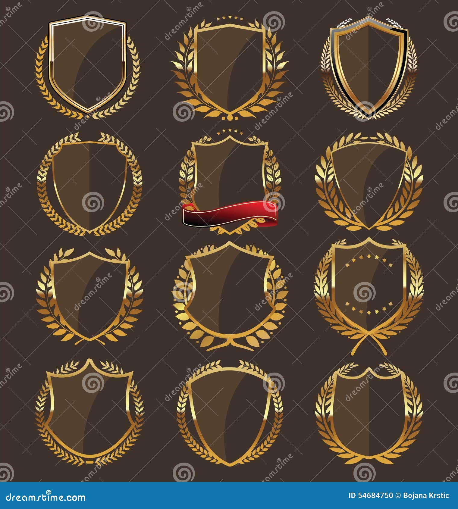 Golden shield collection stock illustration. Illustration of gold ...