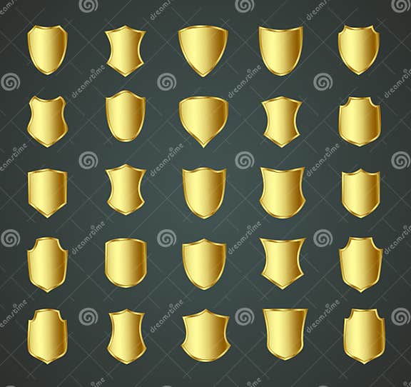 Golden Shield Design Set with Various Shapes Stock Vector ...
