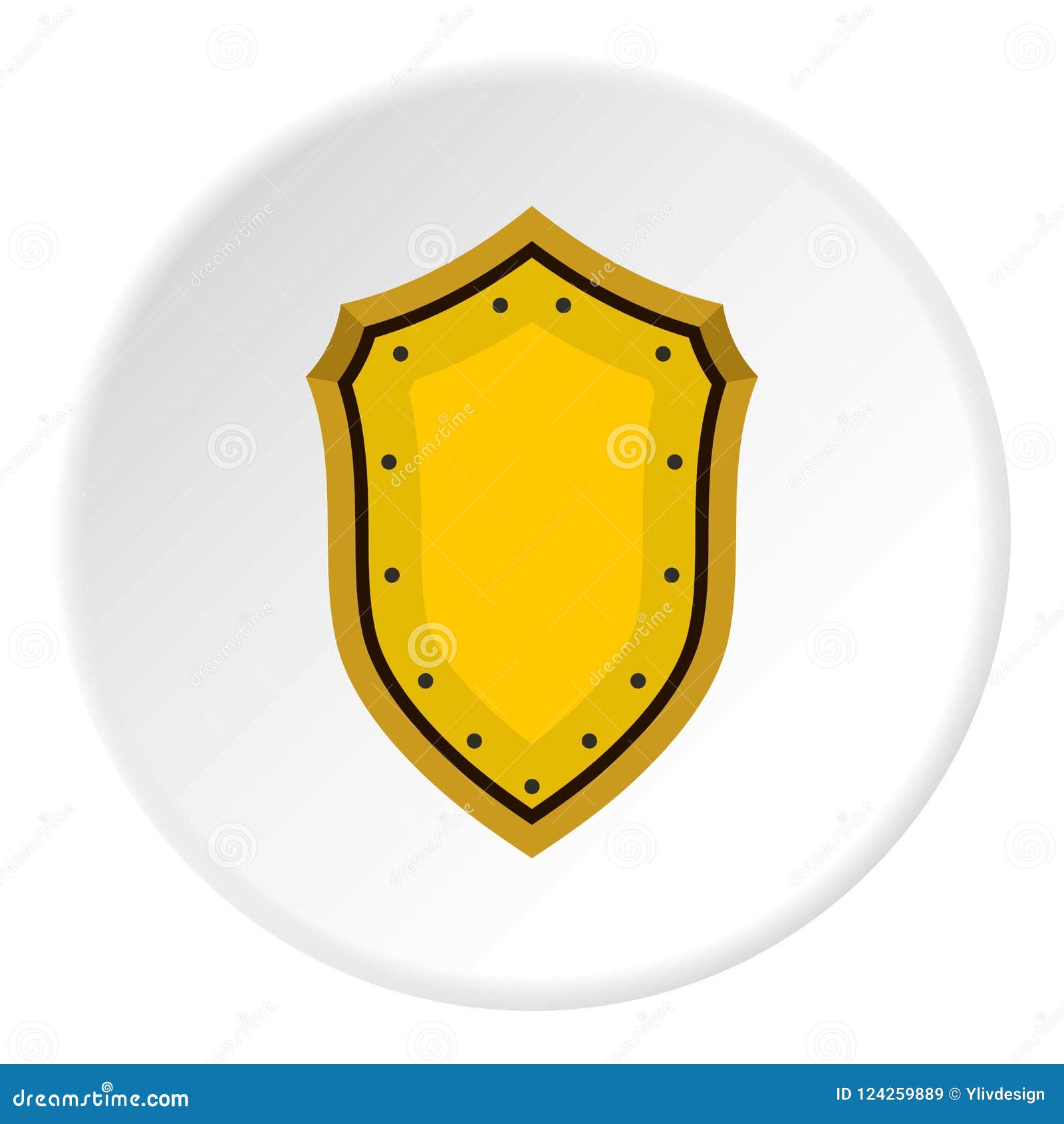 Golden Shield Icon, Flat Style Stock Illustration - Illustration of ...