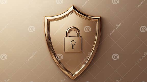 Golden Shield with a Lock Icon Representing Digital Security for ... Golden Shield with a Lock Icon Representing Digital Security for ...