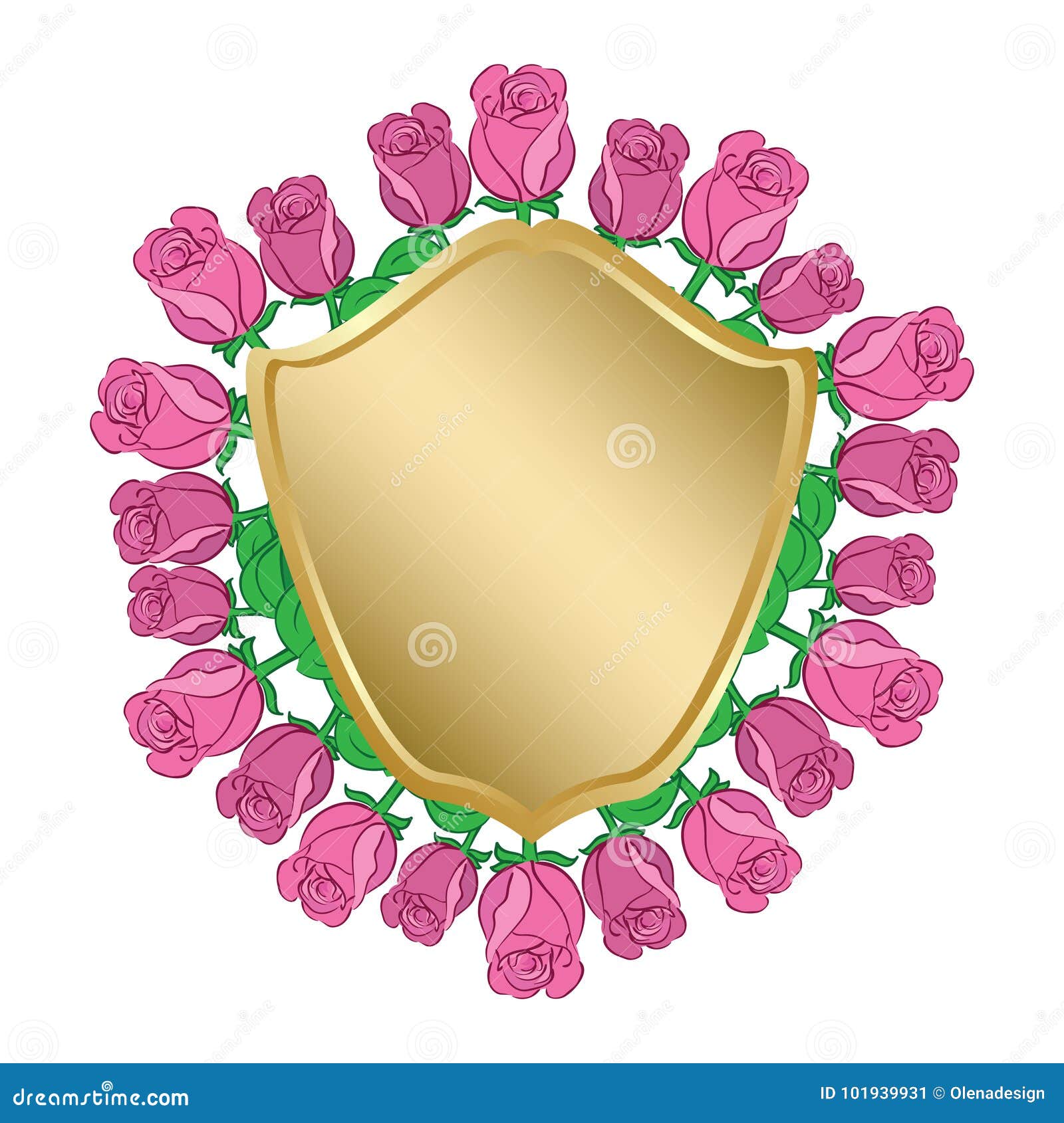 Golden Shield with Red Roses - Vector Frame Stock Vector - Illustration ...