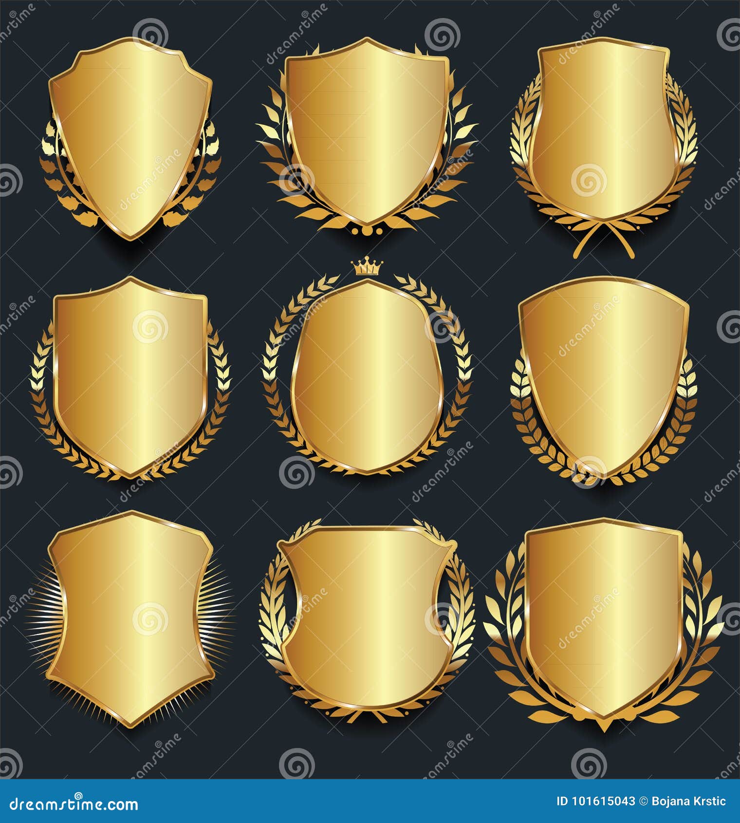 Golden Shield Retro Design Vector Illustration Collection Stock Vector ...