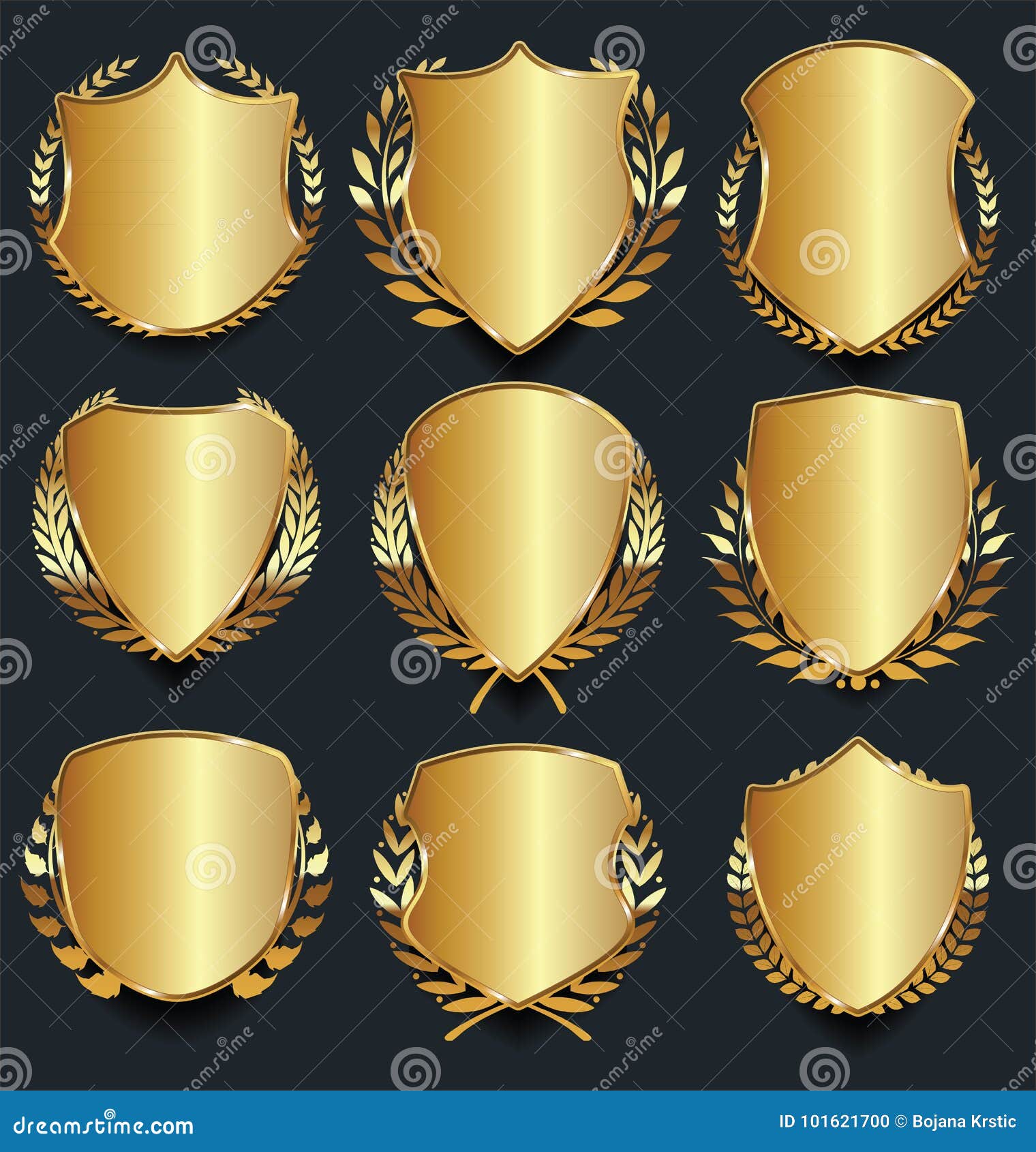 Golden Shield Retro Design Vector Illustration Collection Stock Vector ...