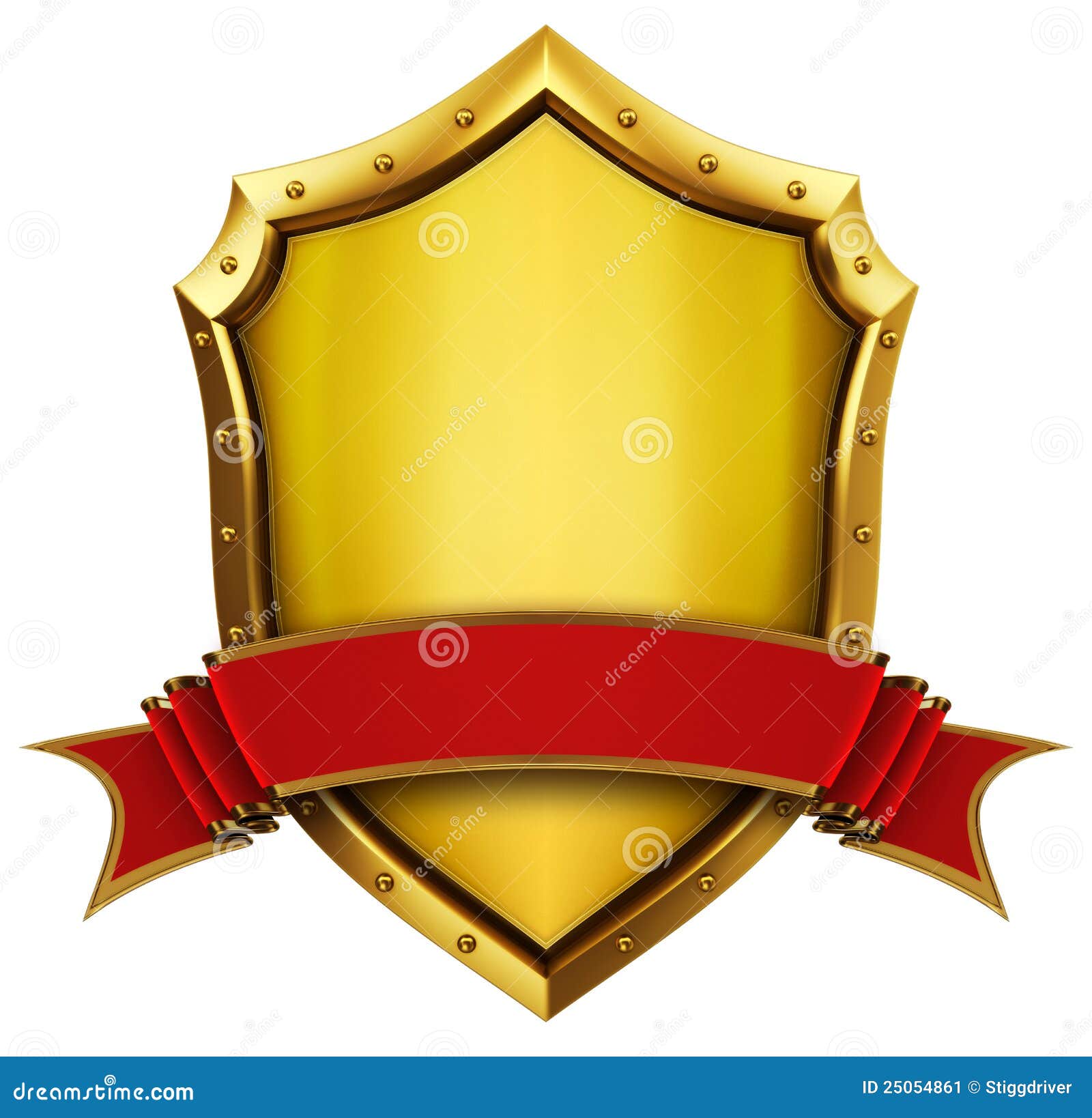 Golden Shield With Ribbon And Stars In Trendy Flat Style Isolated On ...