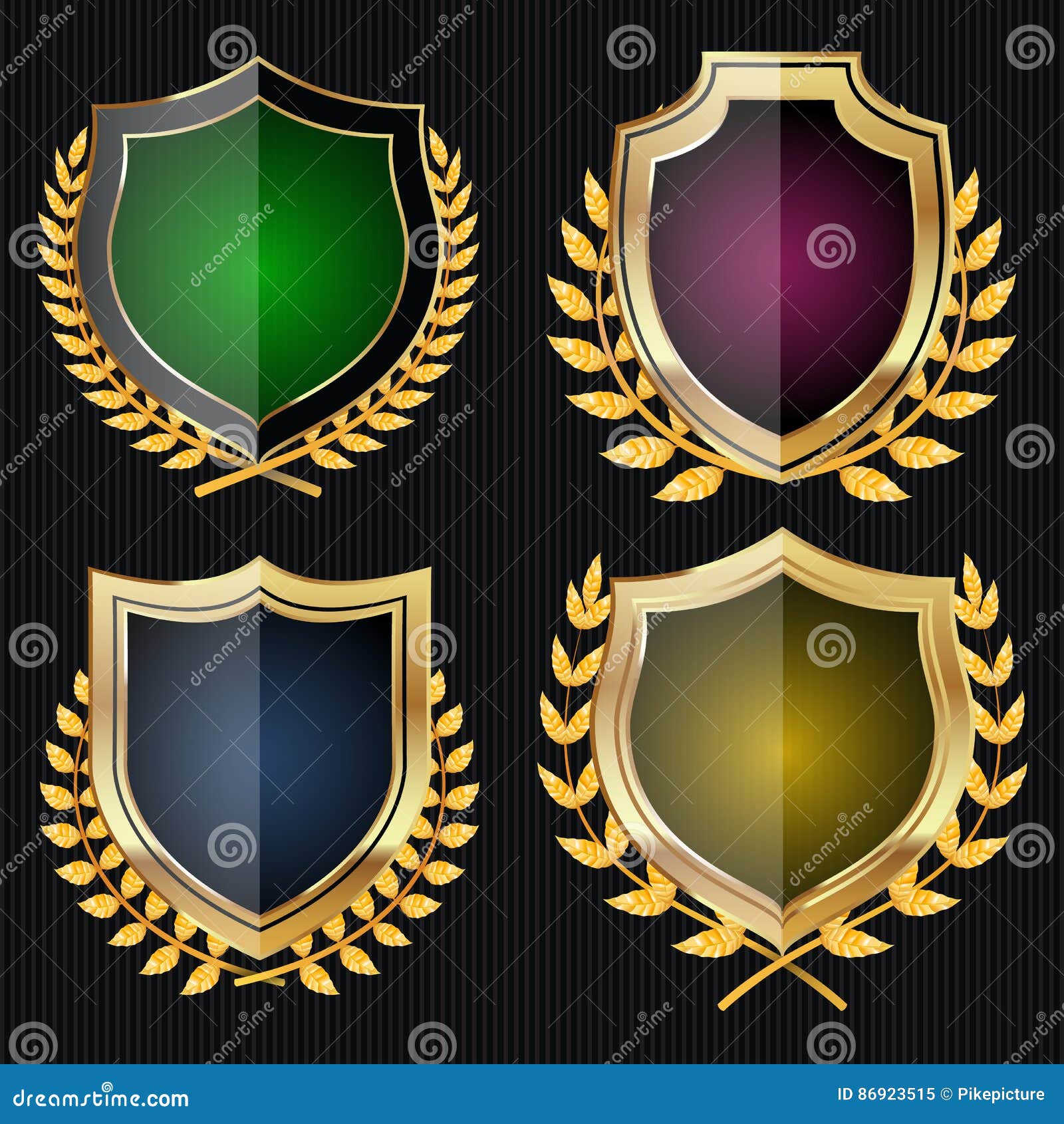 Golden Shield Set with Laurel Wreath. Vector Illustration Stock Vector ...