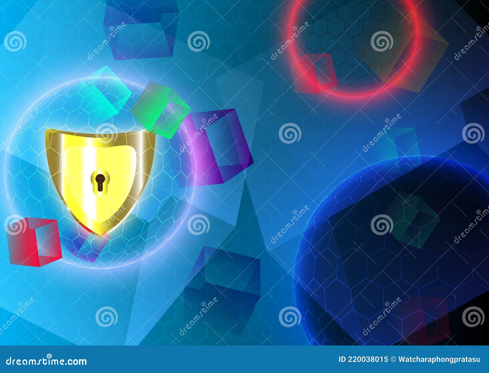 Golden Shield, Sphere and Cube. Protect and Scurity of Safe Concept ...