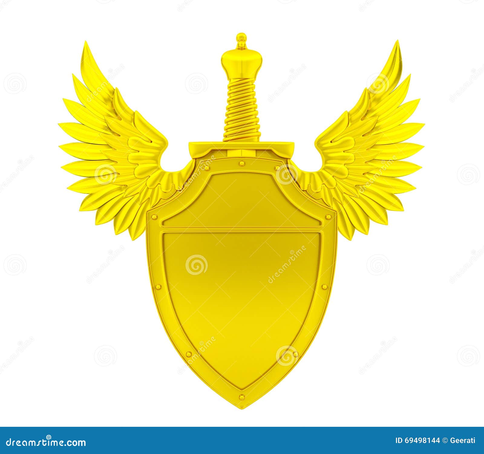 Golden Shield with Wings and Sword Stock Photo - Image of armor ...