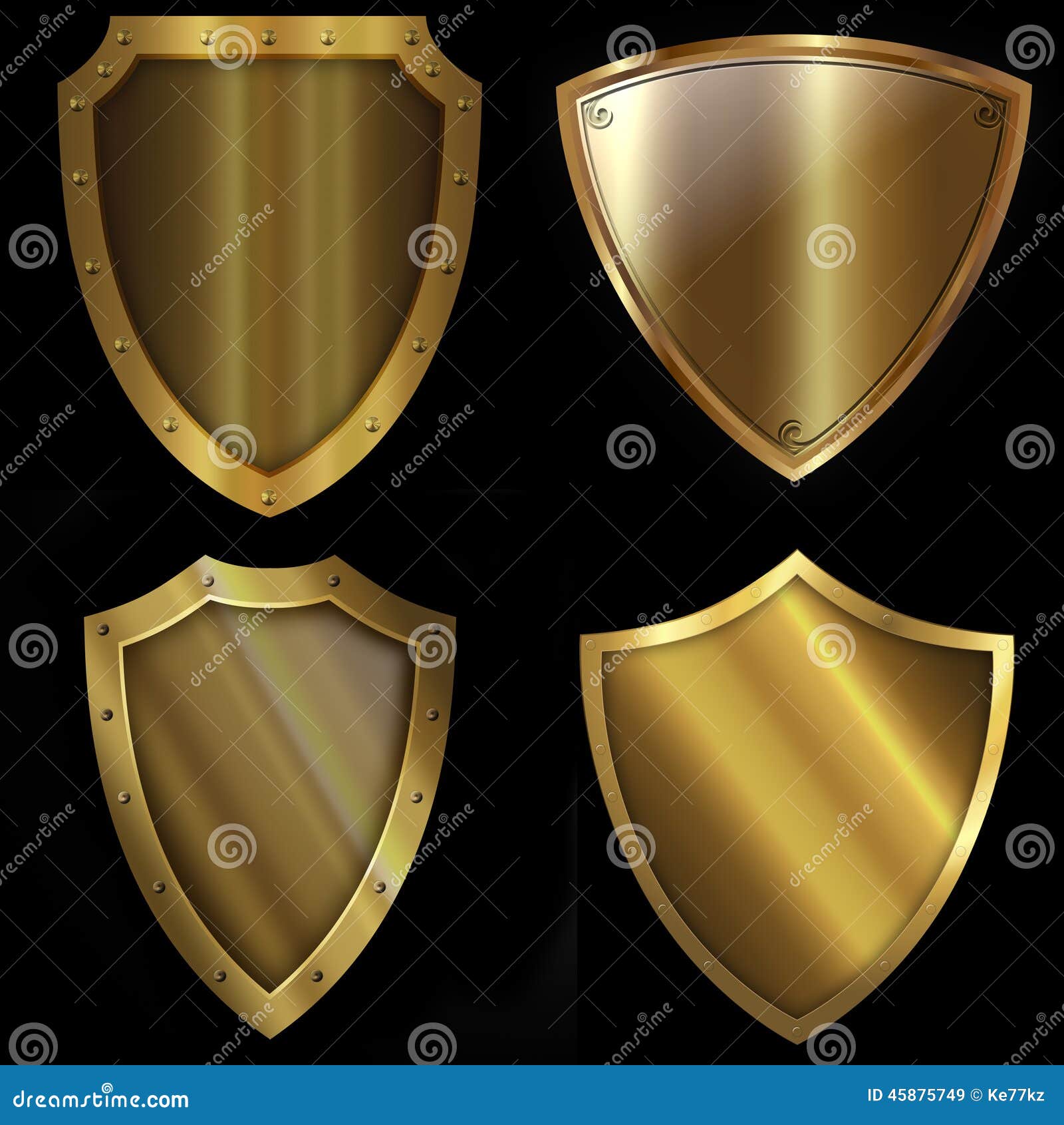 Golden shields set. stock illustration. Illustration of abstract - 45875749