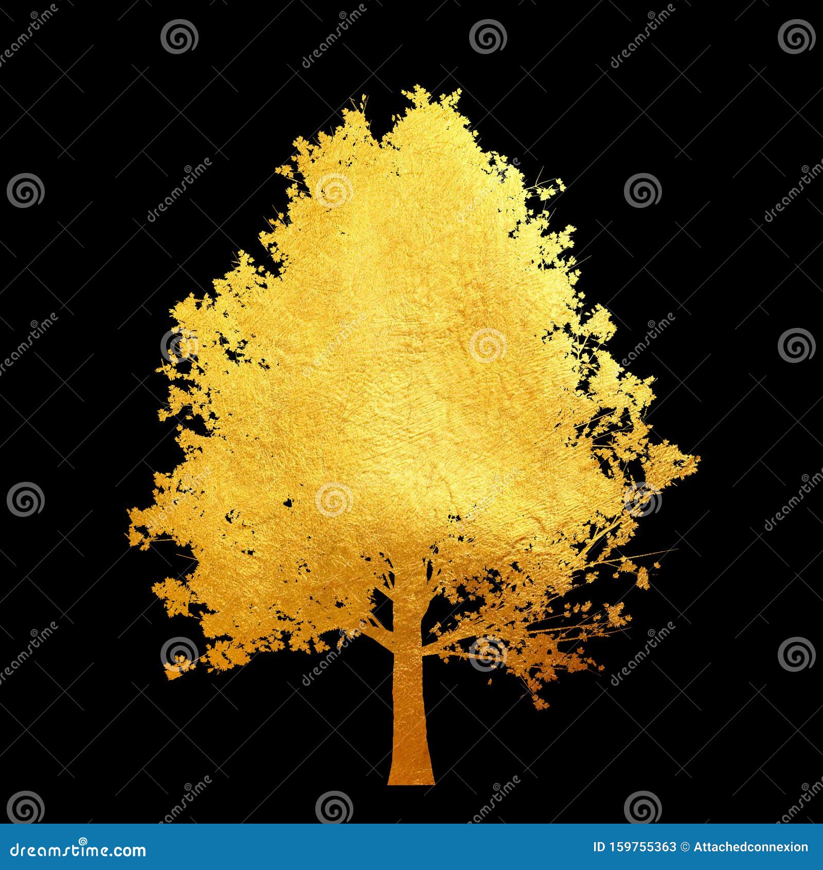 Golden Tree with Leaves Isolated on Black Background. Stock Image ...