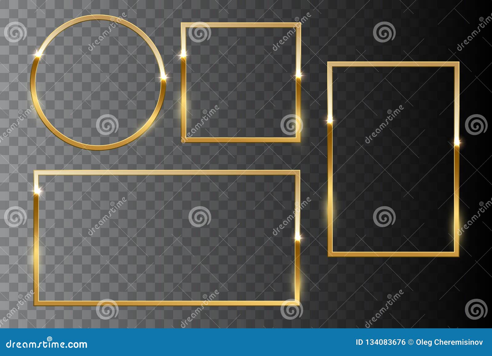Golden Shiny Frame Set Isolated on Dark Transparent Background. Vector ...