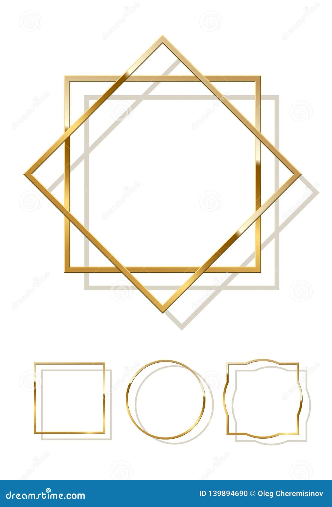 Golden Shiny Frames With Shadows Isolated On White Background. Vector ...