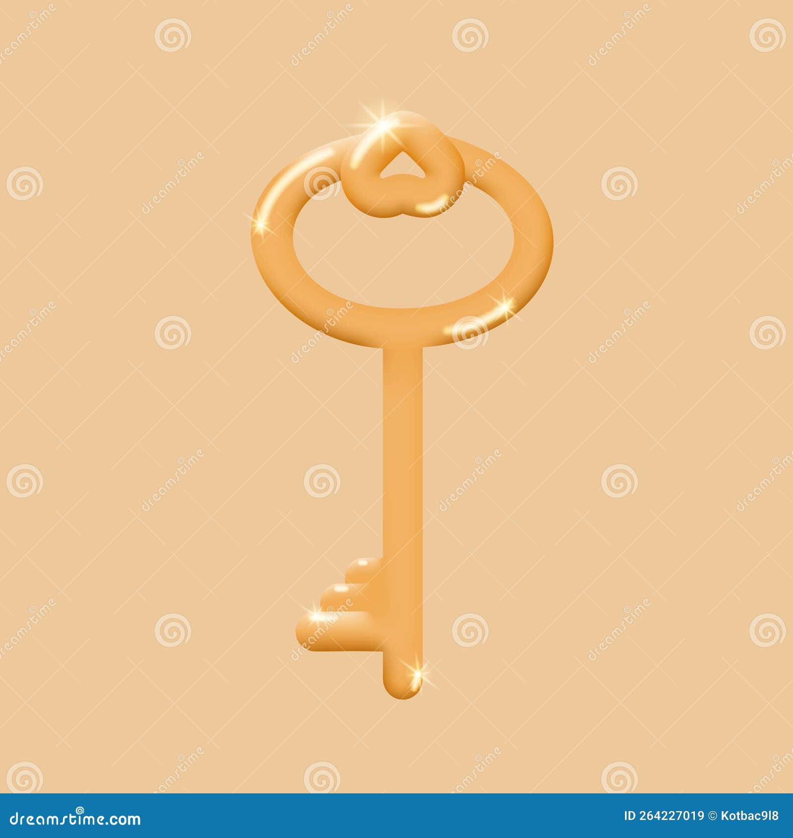 Golden Shiny Key 3d on a Beige Background. Stock Vector - Illustration ...
