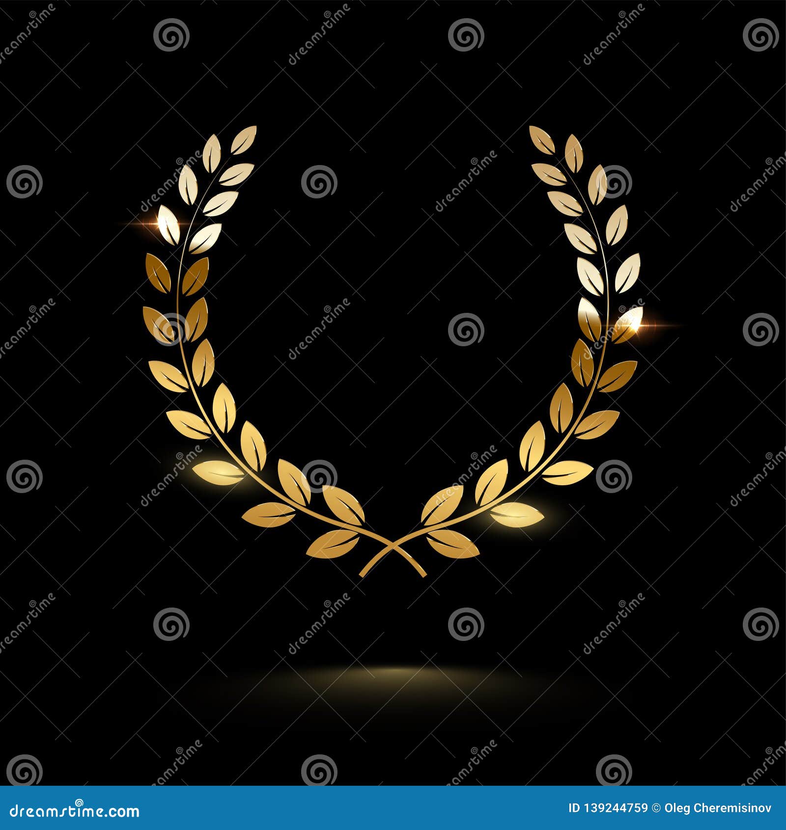 Golden Shiny Laurel Wreath Isolated on Black Background. Vector Design ...