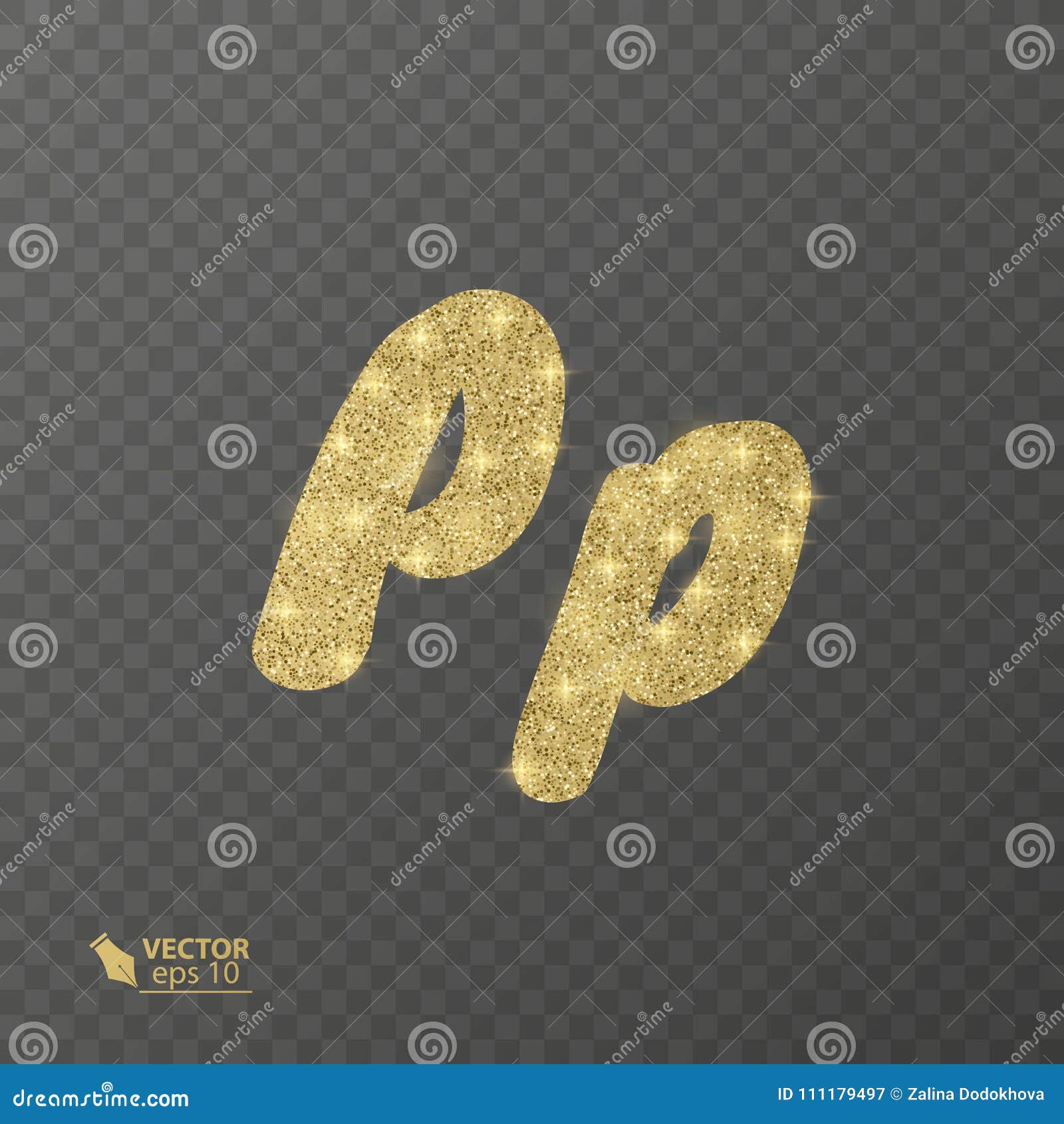 Golden, Shiny Letter P on a Transparent Background, a Letter with a ...