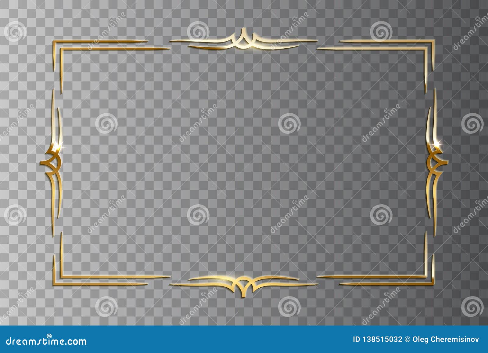 Golden Shiny Retro Frame Isolated on Transparent Background. Vector ...