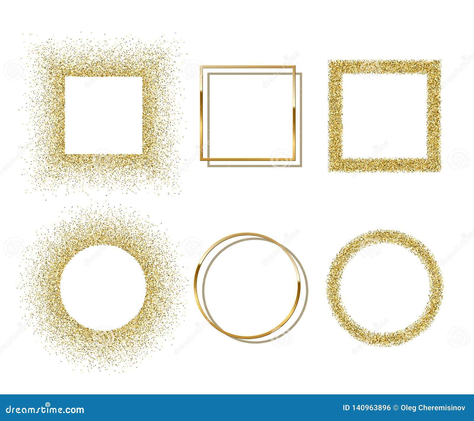 Golden Shiny Round and Square Frames with Shadows Isolated on White ...