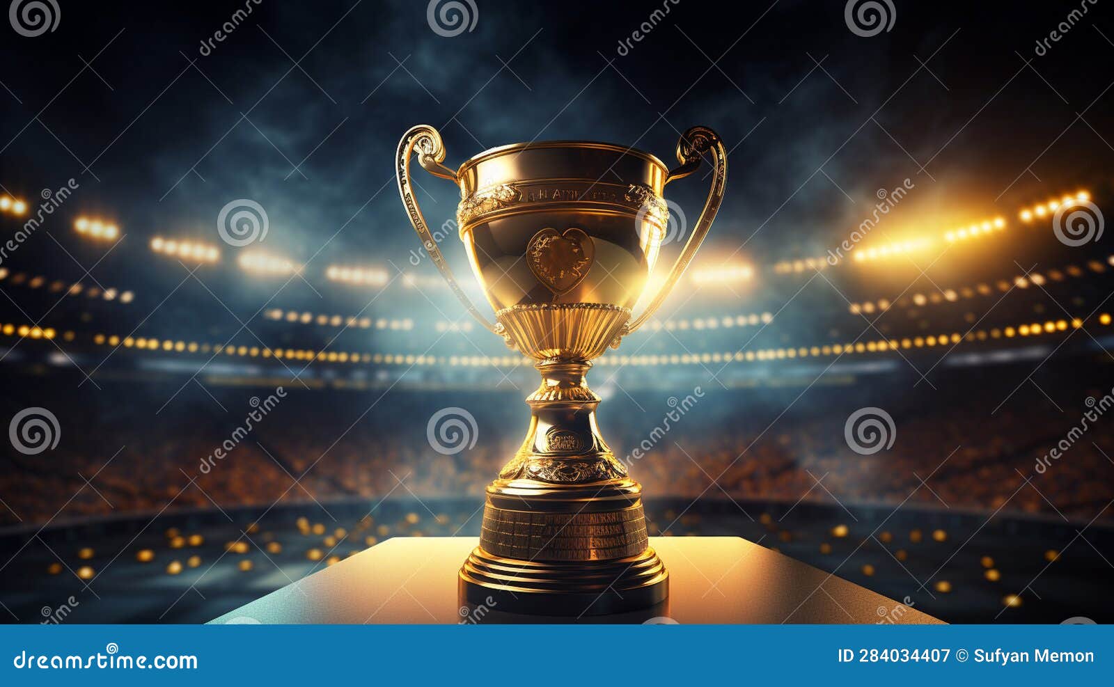 Champion S Gold Cup Shining in a Majestic Football Stadium Stock ...