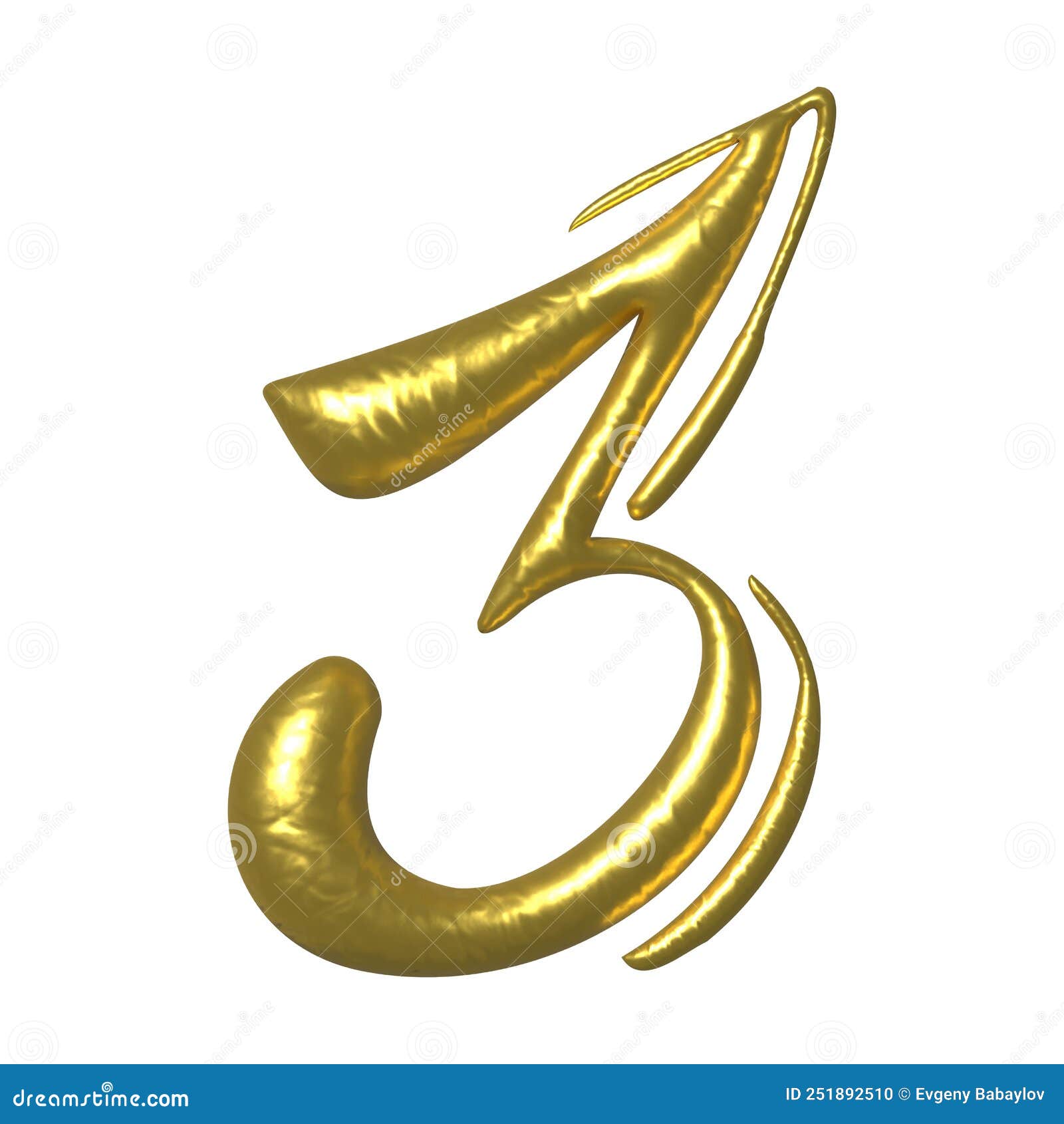Golden Shiny Unique Calligraphic Numeral THREE 3 - 3D Illustration ...