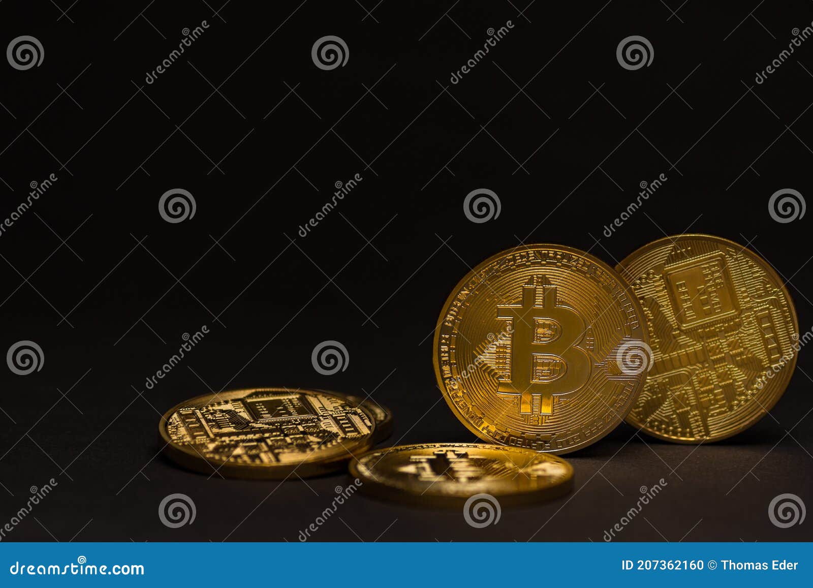 Golden Shiny Valuable Bitcoins Front and Back Side with Black Stock ...