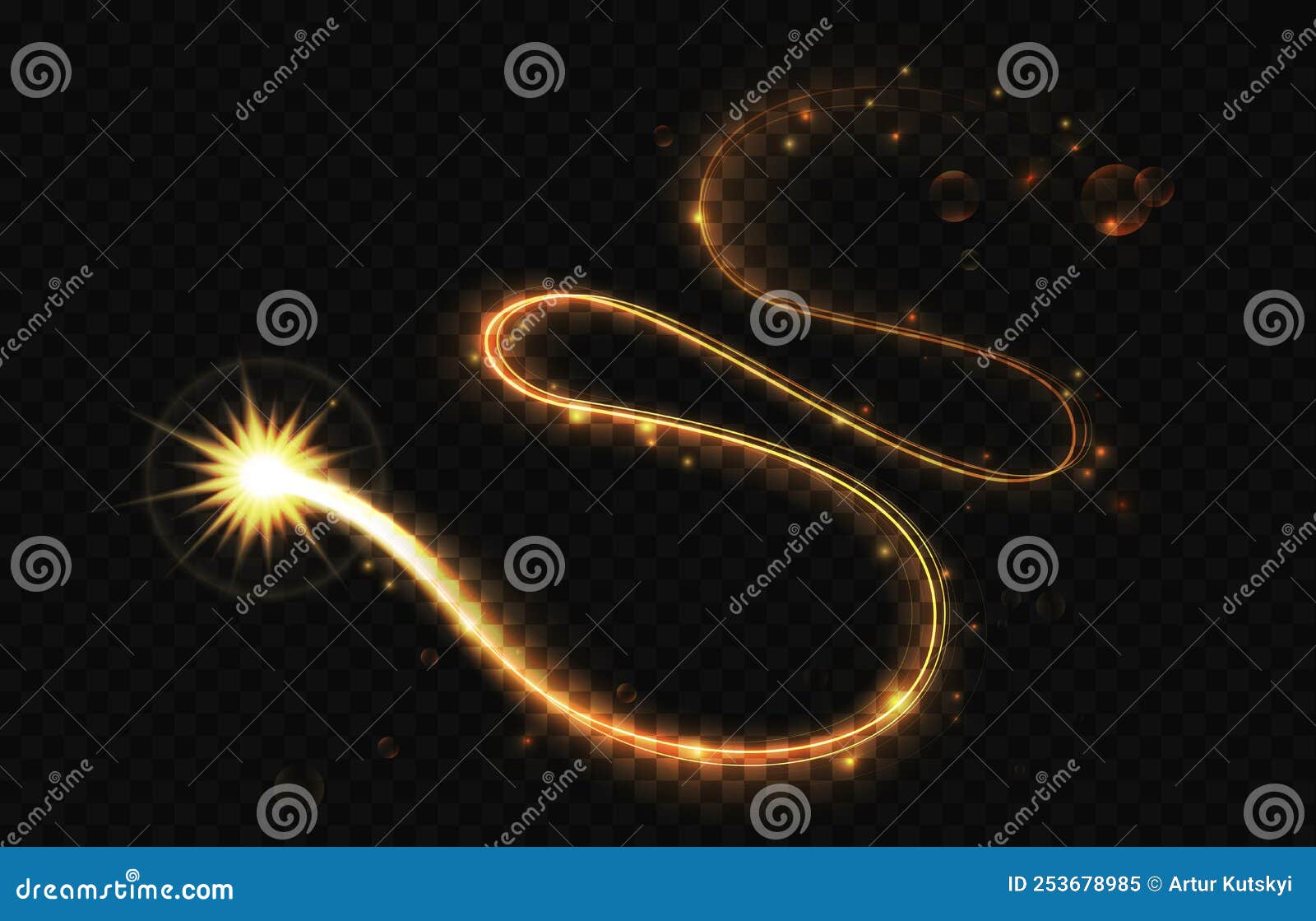 Golden Shooting Star Effect, Light Line Trail of Glowing Flying Star ...