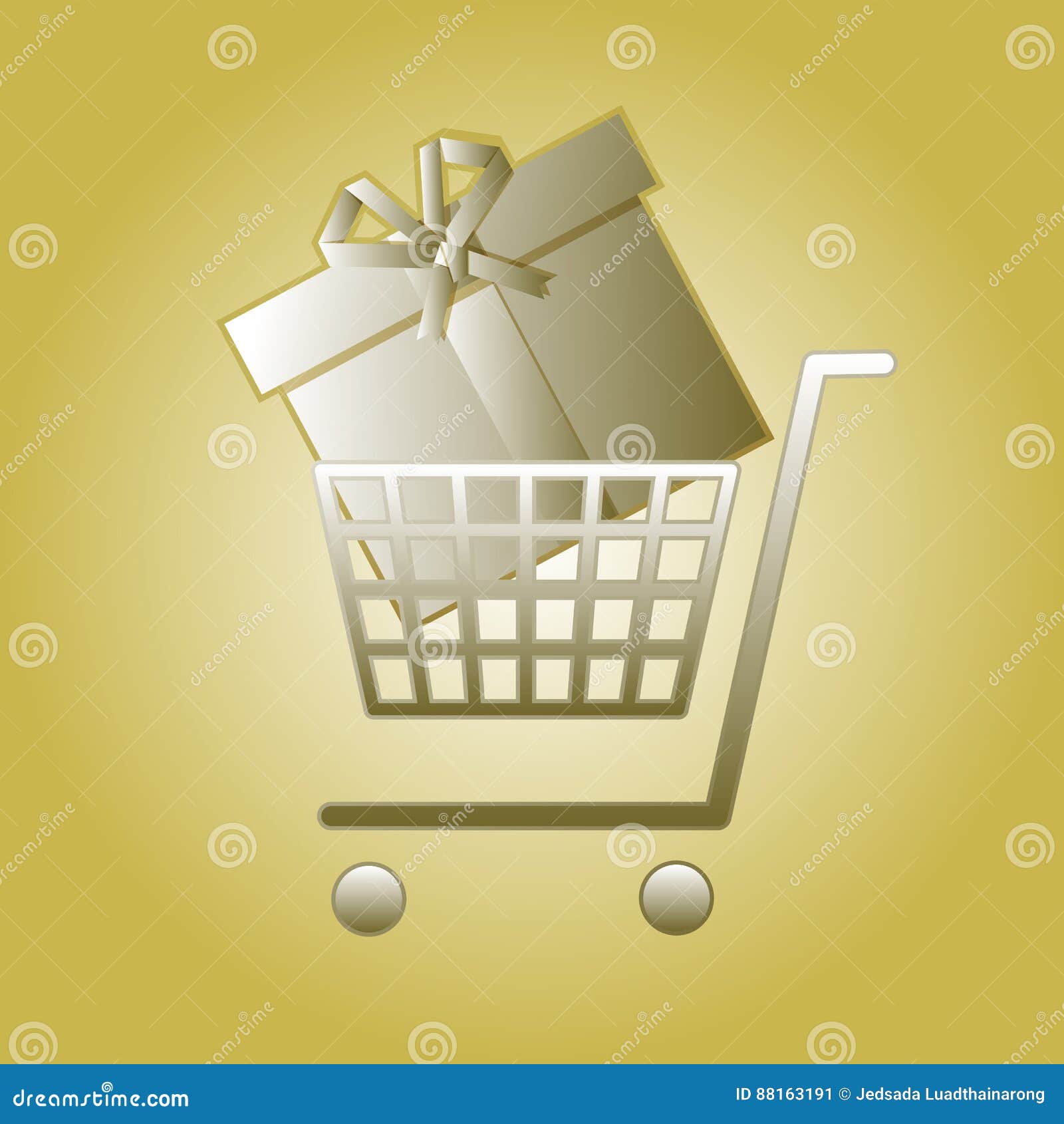 Golden Shopping Cart with Gift Box Stock Vector - Illustration of icon ...
