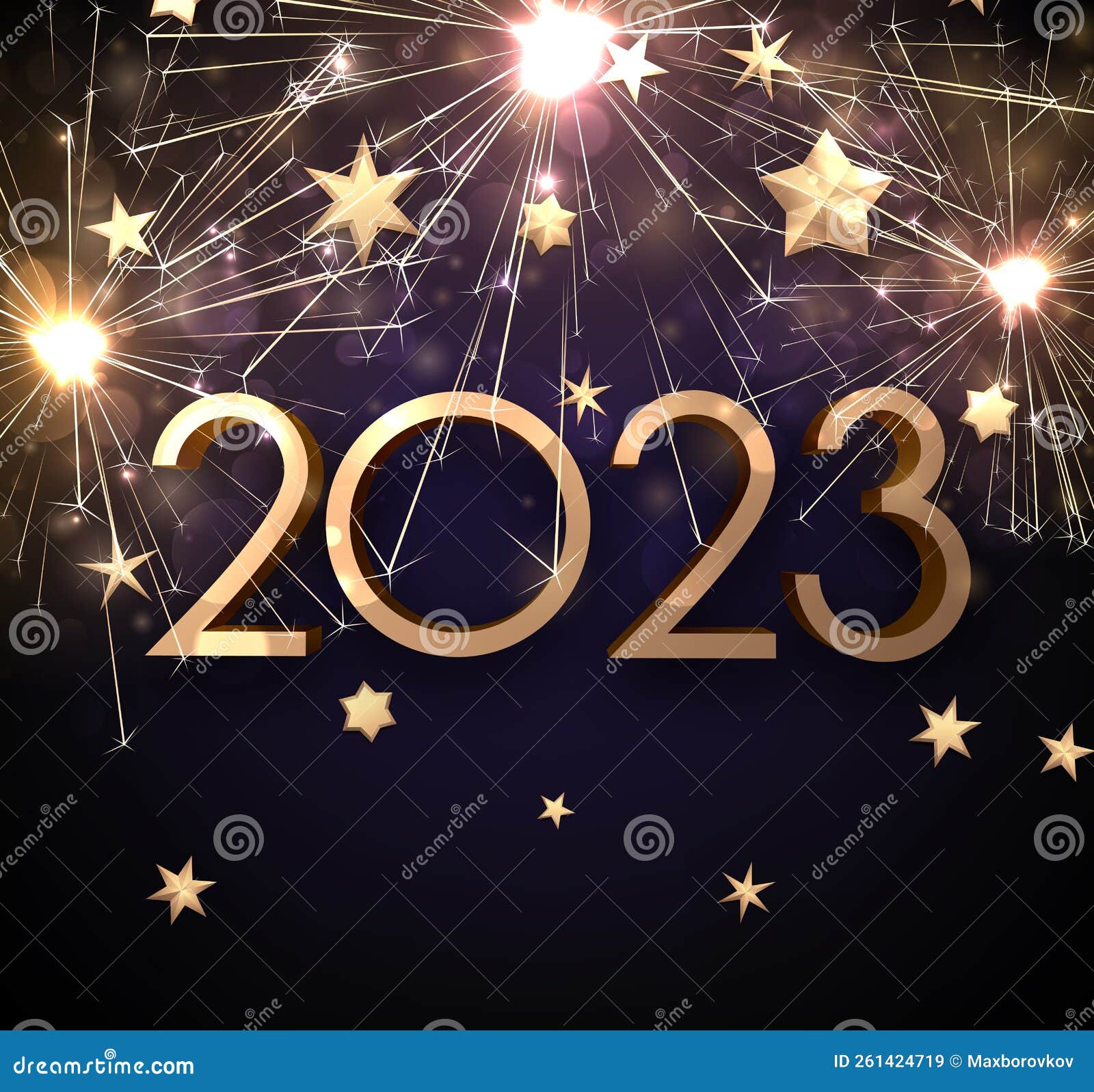 Golden 2023 Sign on Fireworks Fireworks Background Stock Vector ...