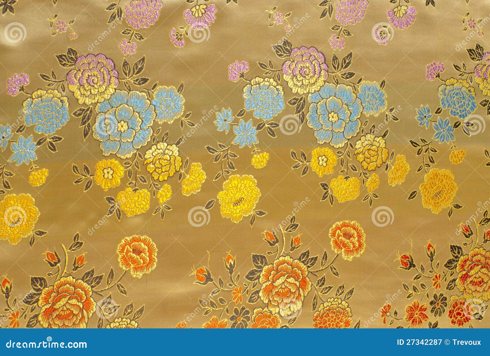 Golden Silk with Floral Pattern Stock Image - Image of flower, abstract ...