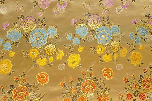 Golden Silk with Floral Pattern Stock Image - Image of flower, abstract ...