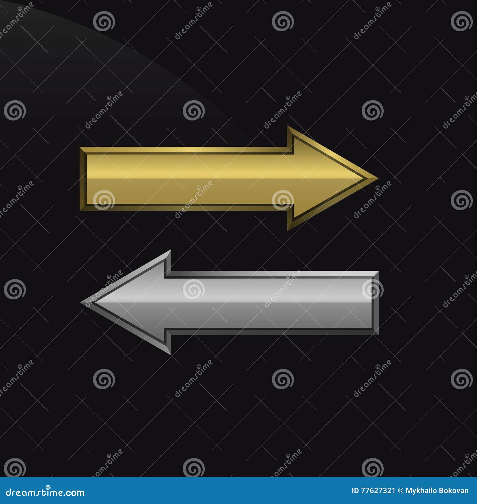 Golden and silver arrows stock vector. Illustration of right - 77627321