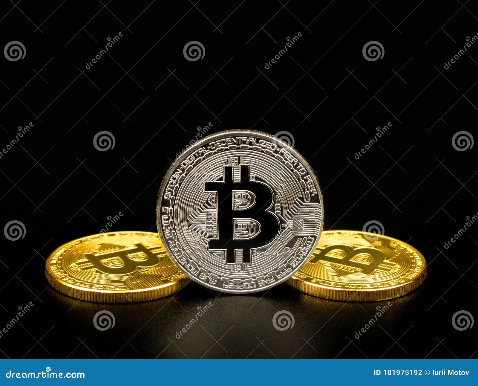 Golden and Silver Bitcoin on Black Background. Bitcoin Cryptocurrency ...