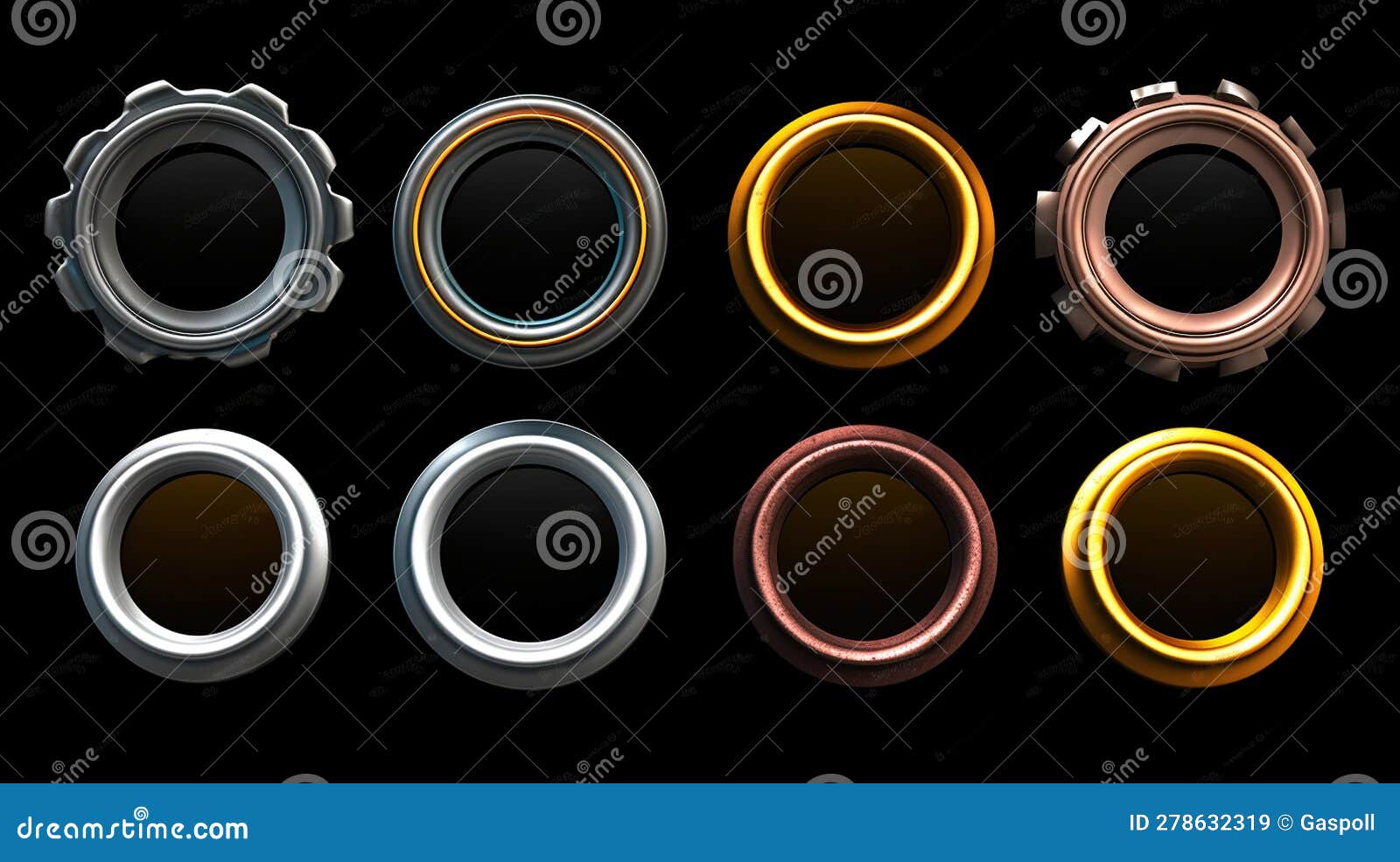 Golden, Silver, Bronze, Copper and Rusty Metal Circle Frames, Vector ...