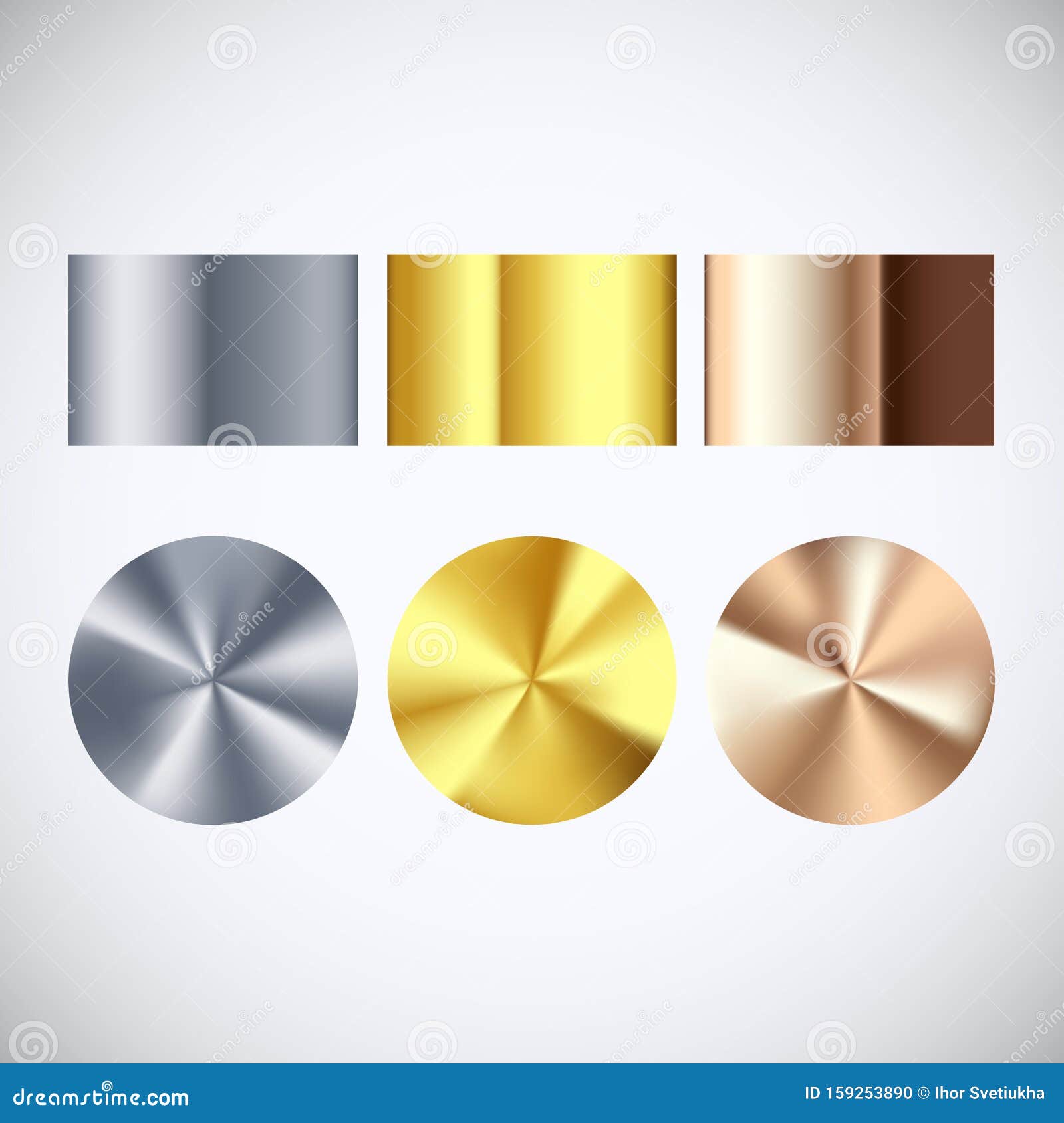 Golden Silver and Bronze Radial Gradient Set. Collection of Shiny ...